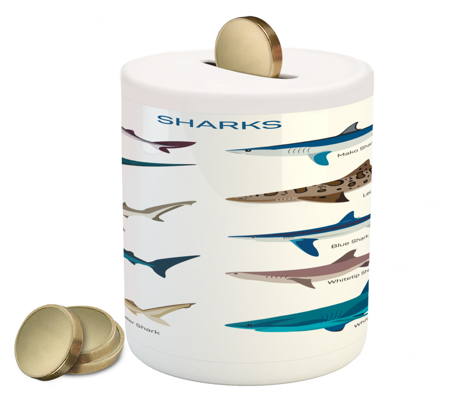 Shark Piggy Bank, Types of Sharks Pattern Whaler Piked Dogfish Whlae ...