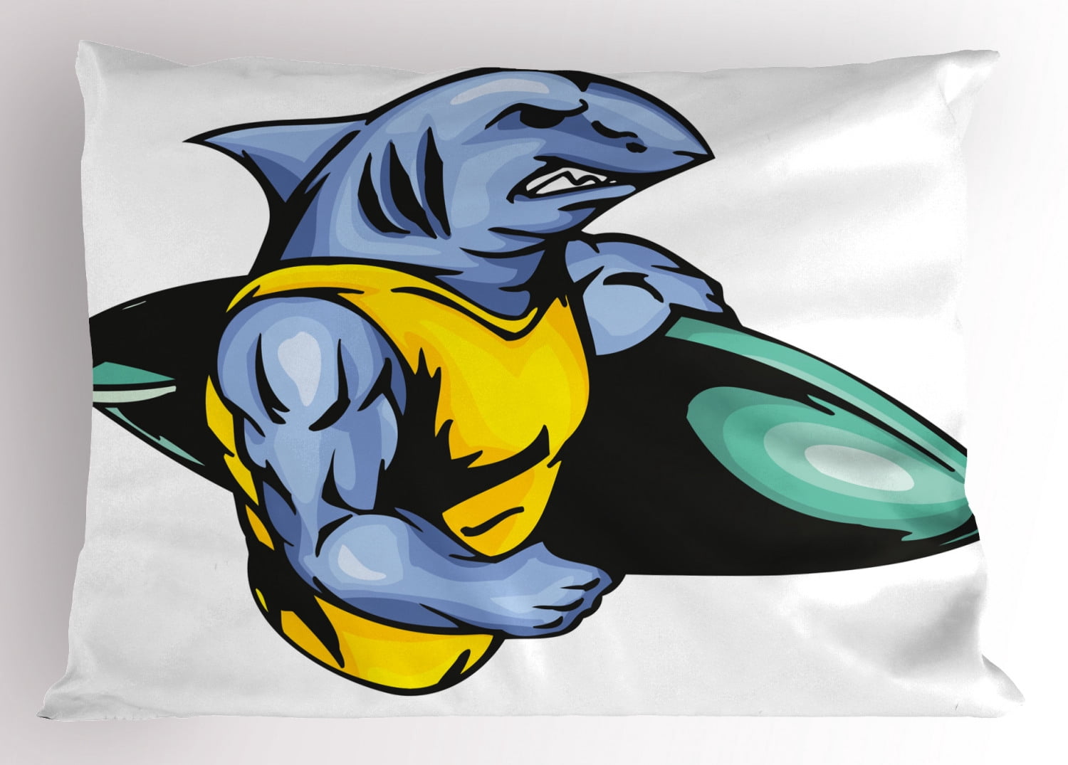 Shark Pillow Sham Grumpy Surfer Shark with Muscled Body Exotic Sports ...