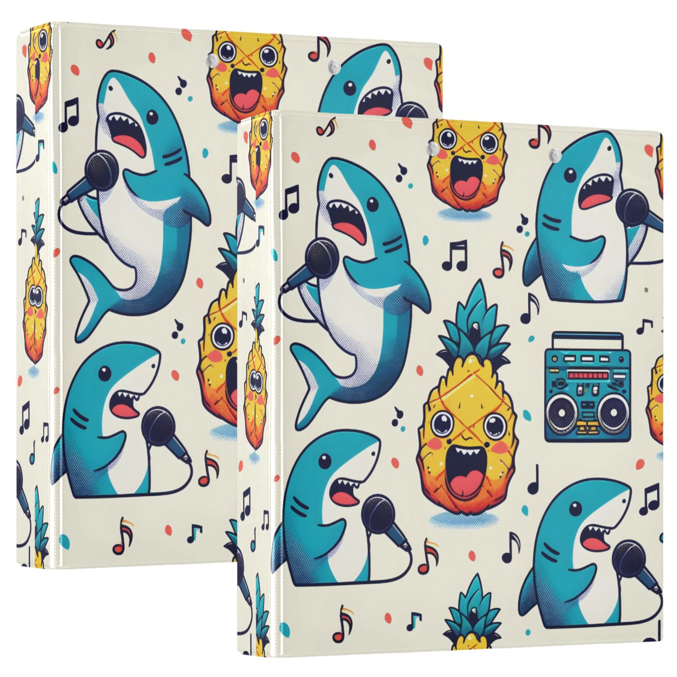 Shark Pineapple Music Notes Hardcover 3 Ring Binder 1.5” Round Rings ...