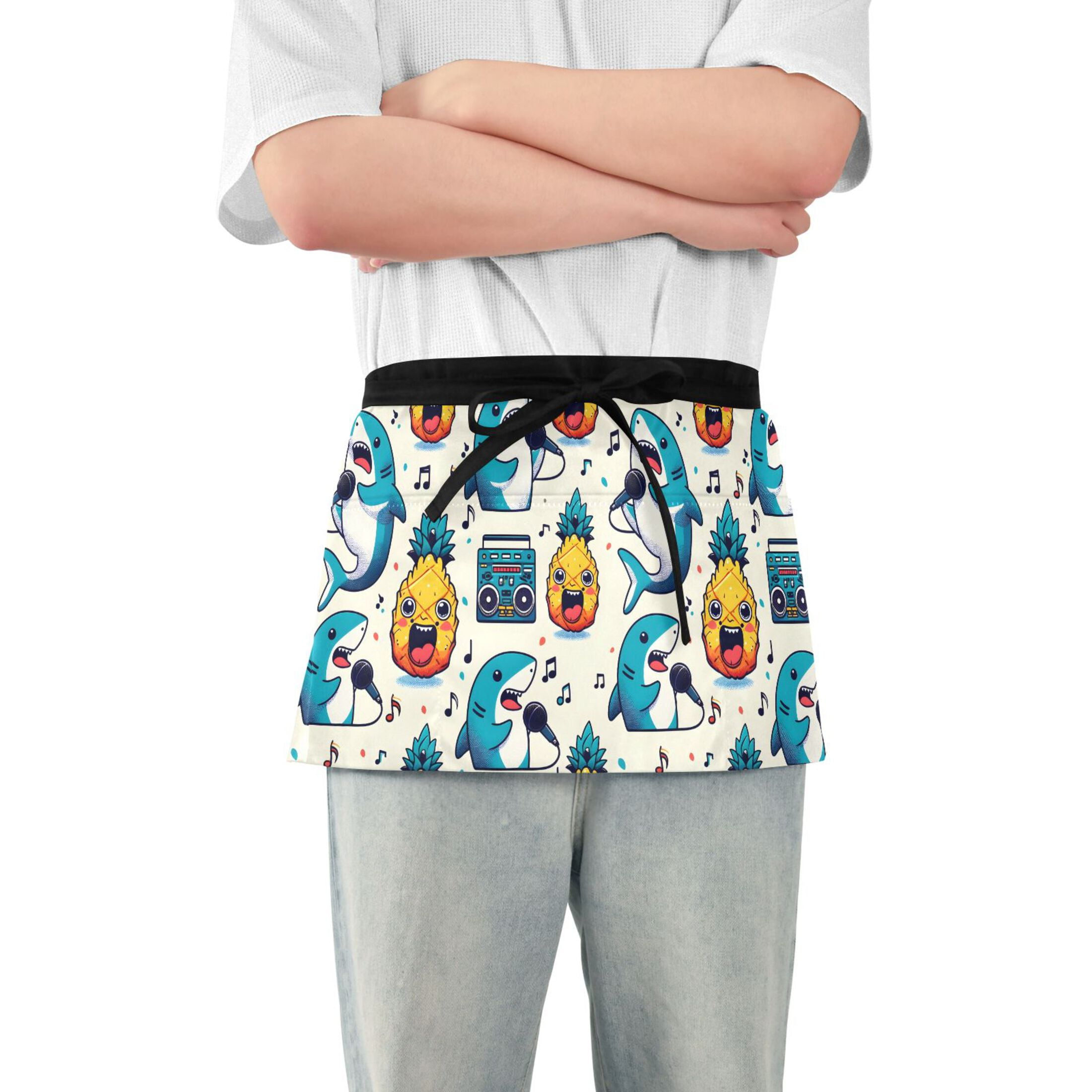 Shark Pineapple Music Notes Server Apron with 3 Pockets Waterproof ...
