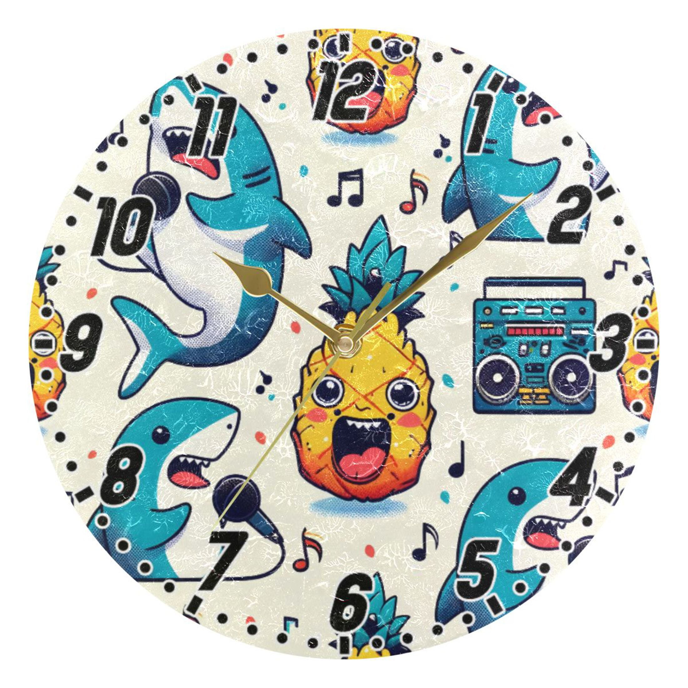 Shark Pineapple Music Notes Wall Clock 9.8 inch Battery Operated Clocks ...