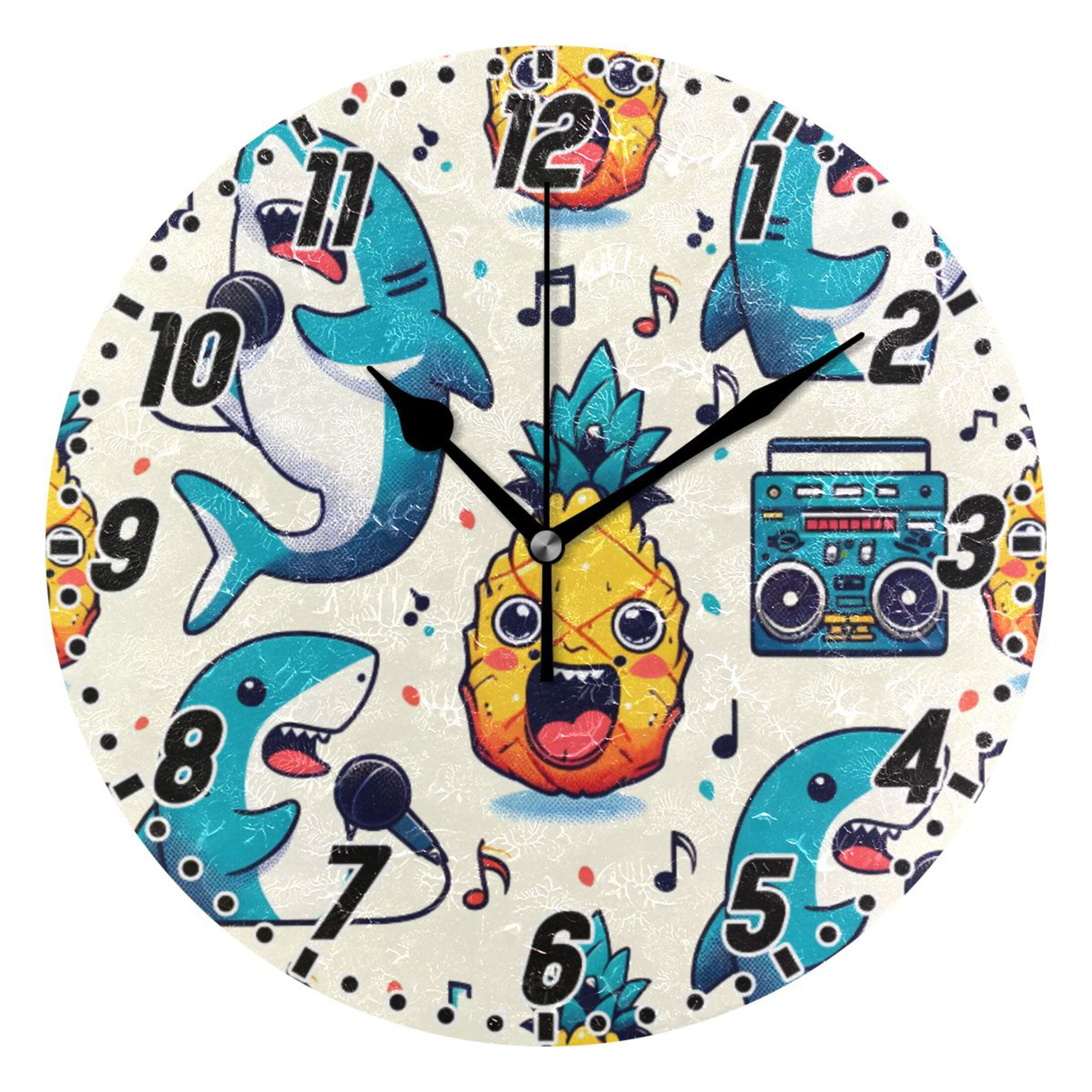 Shark Pineapple Music Notes Wall Clock 9.8 inch Battery Operated Clocks ...