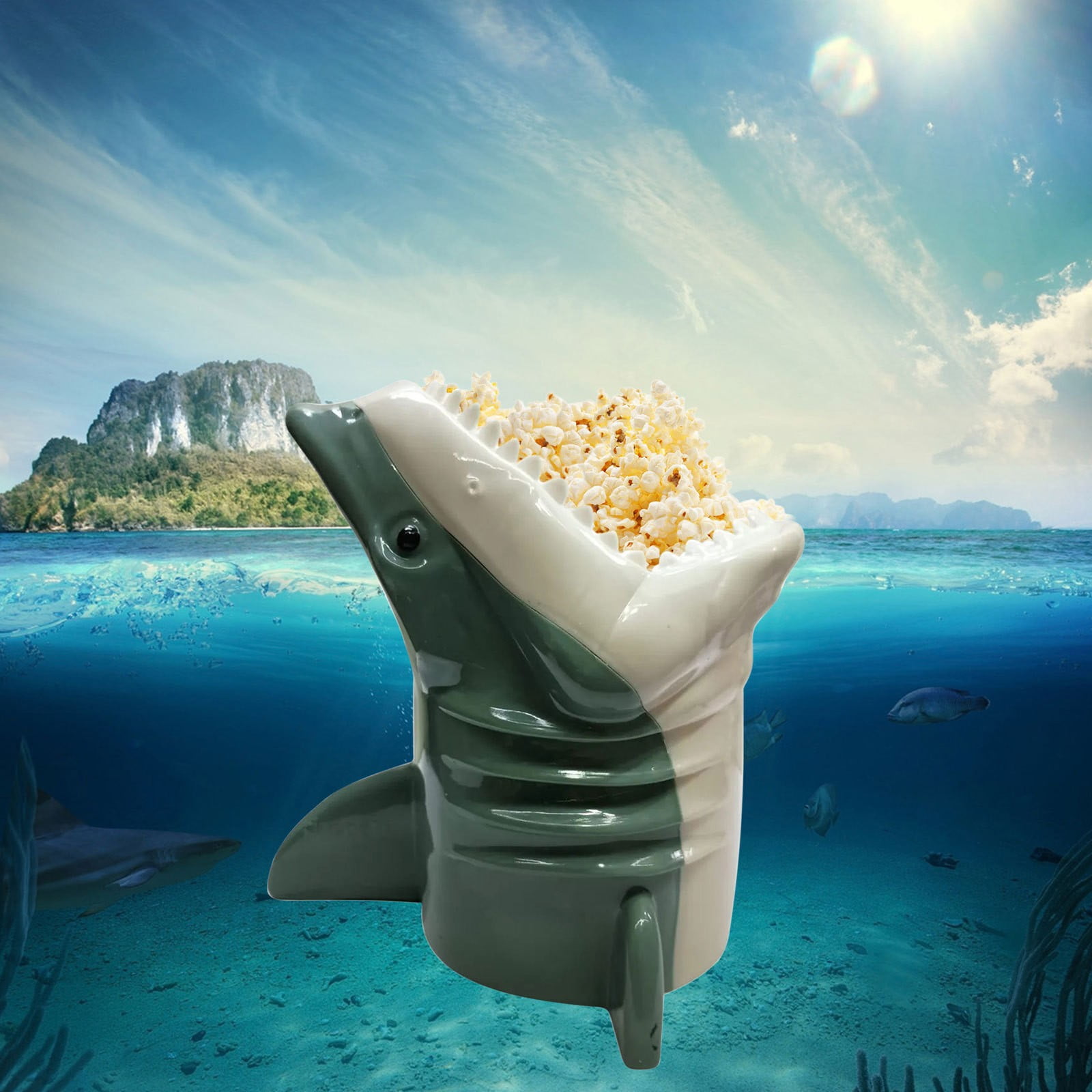 Shark Popcorn Bucket, 50th Anniversary Great White Design, Food Grade Silicone, for Themed ...