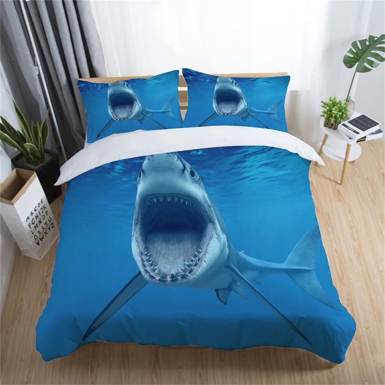 Shark Quilt Cover Duvet Cover Blue Comforter Cover Set Soft Bedroom ...