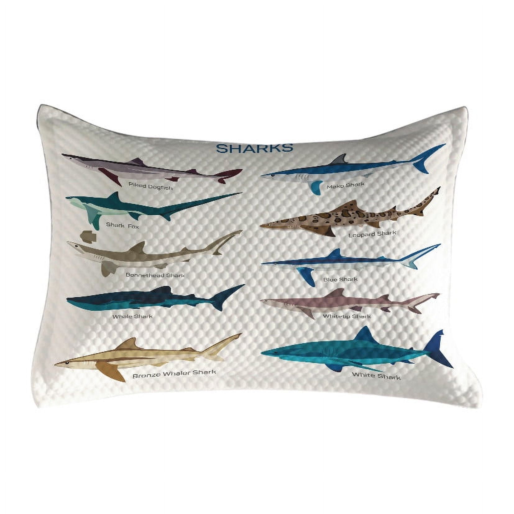Shark Quilted Pillowcover, Types of Sharks Pattern Whaler Piked Dogfish ...