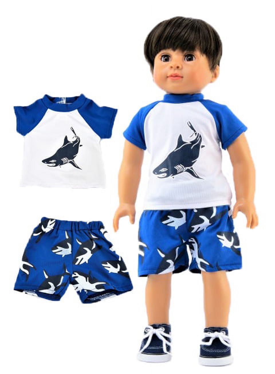 Shark Rash guard and Swim trunks -Compatible with 18" American Girl ...