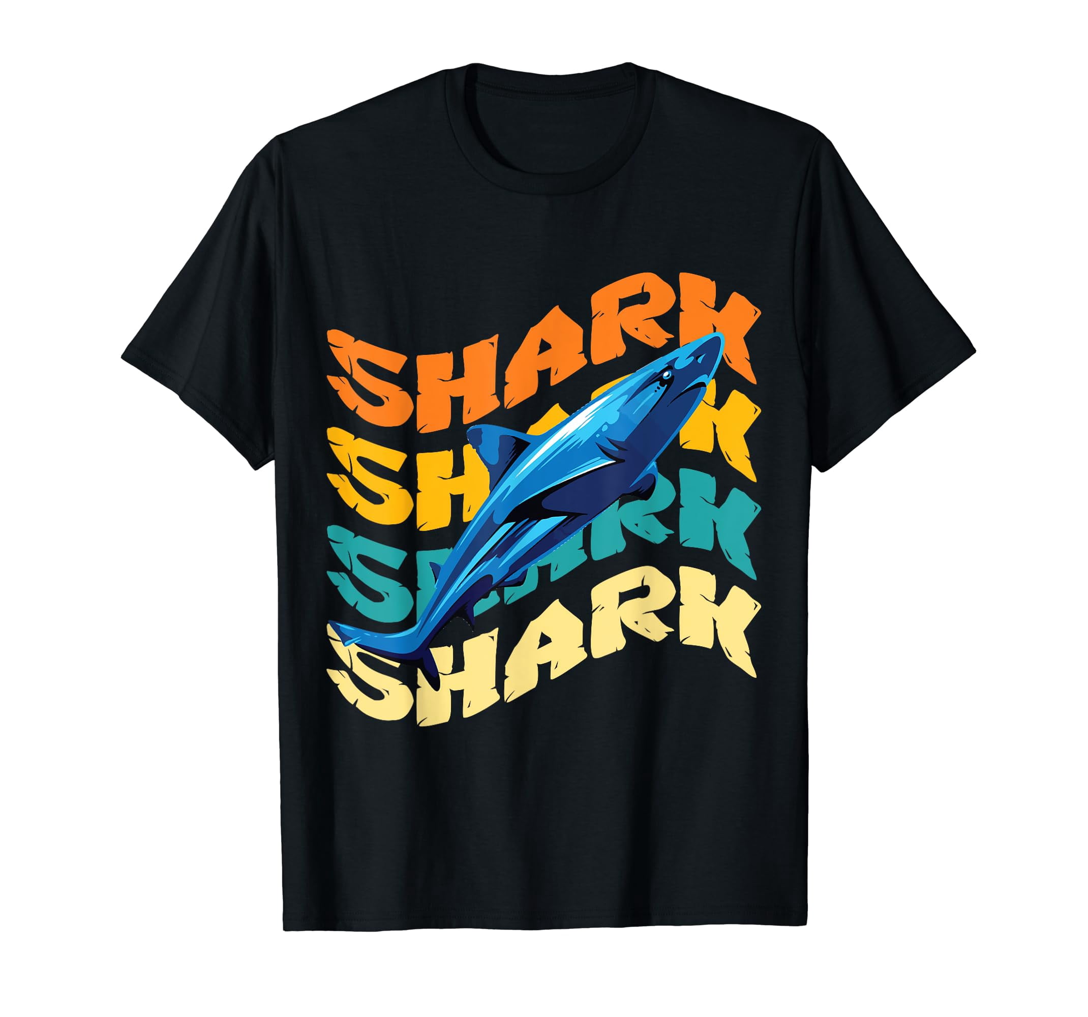 Shark Retro Diving Ocean Funny Sharks Souvenir T-Shirt Black Tee ...