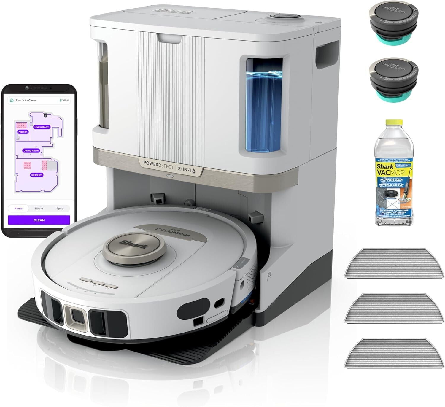 Shark Robot Vacuum & Mop Combo PowerDetect NeverTouch Pro AV2800ZE WET ...