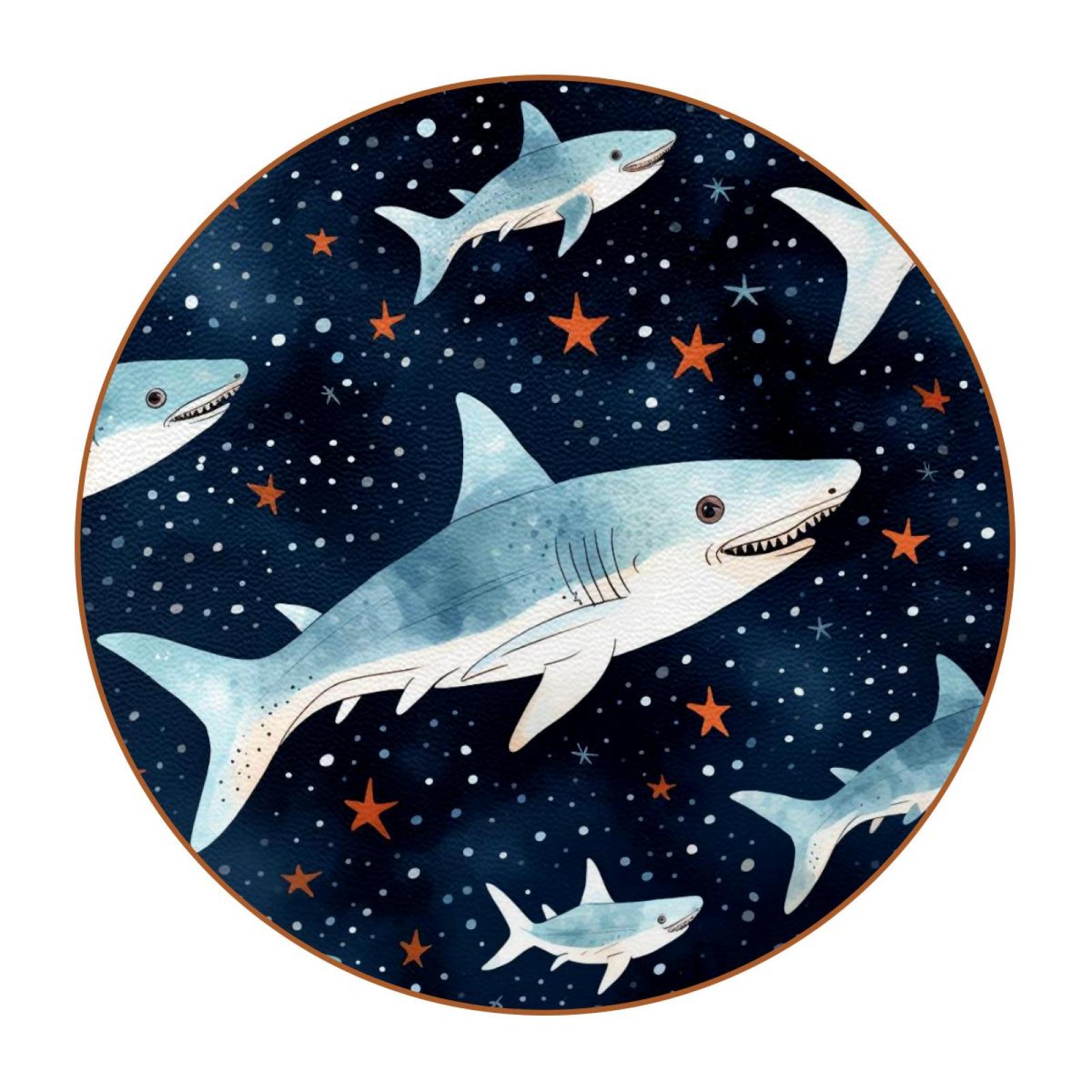 Shark Round Car Coasters (6PCS) Microfiber Leather, 11x11 cm/4.3x4.3 in ...