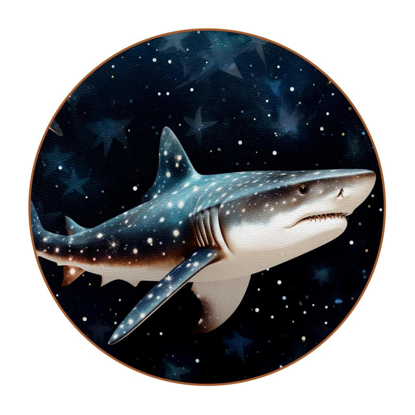 Shark Round Coasters 6PCS Set in Microfiber Leather, 11x11 cm/4.3x4.3 ...