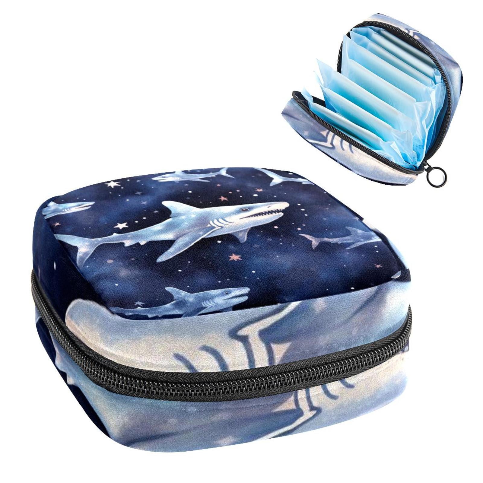 Shark Sanitary Napkin Bags Storage Bag Hiking Pouch Small Canvas Zipper ...