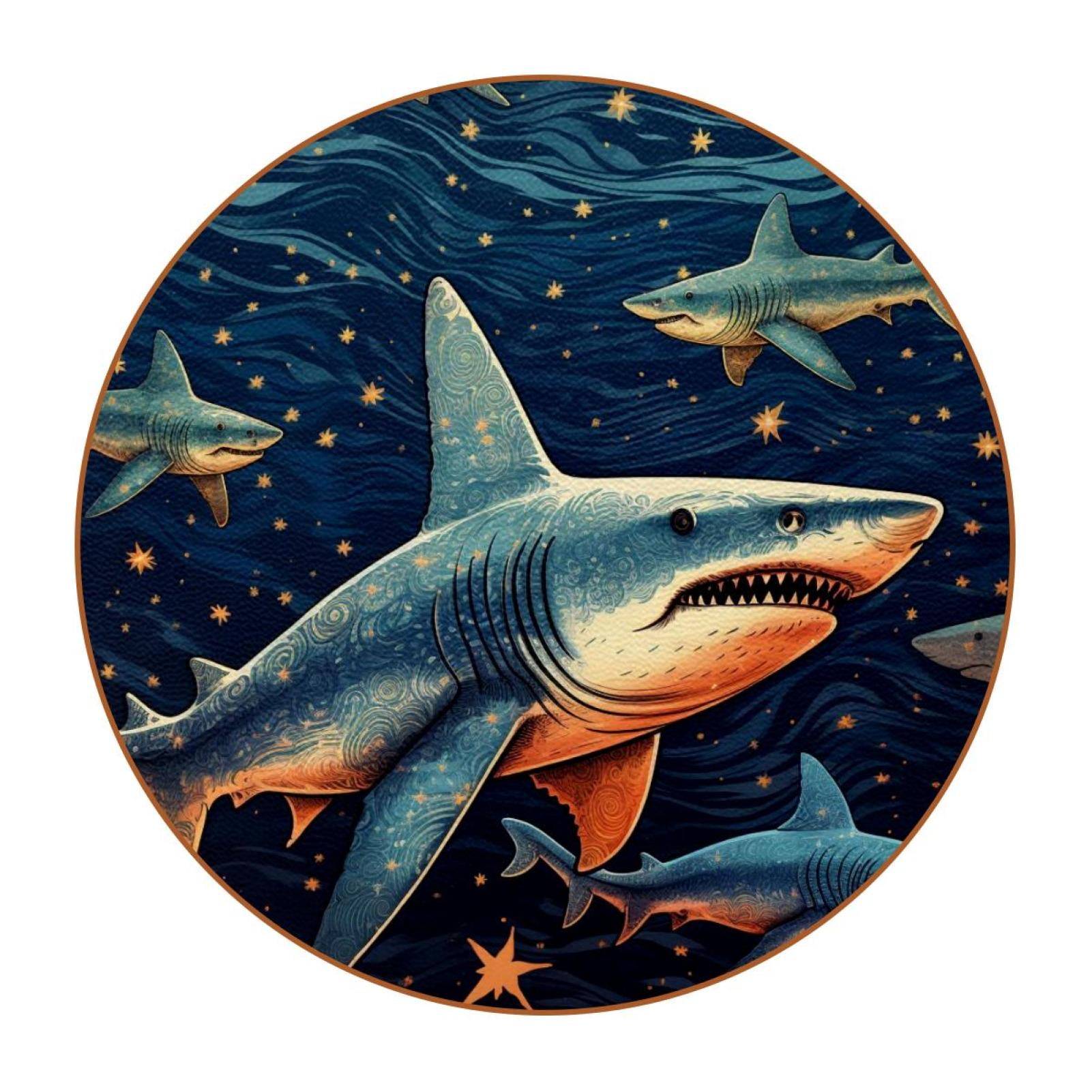 Shark Set of 6 Round Microfiber Leather Coasters, 11x11 cm/4.3x4.3 in ...