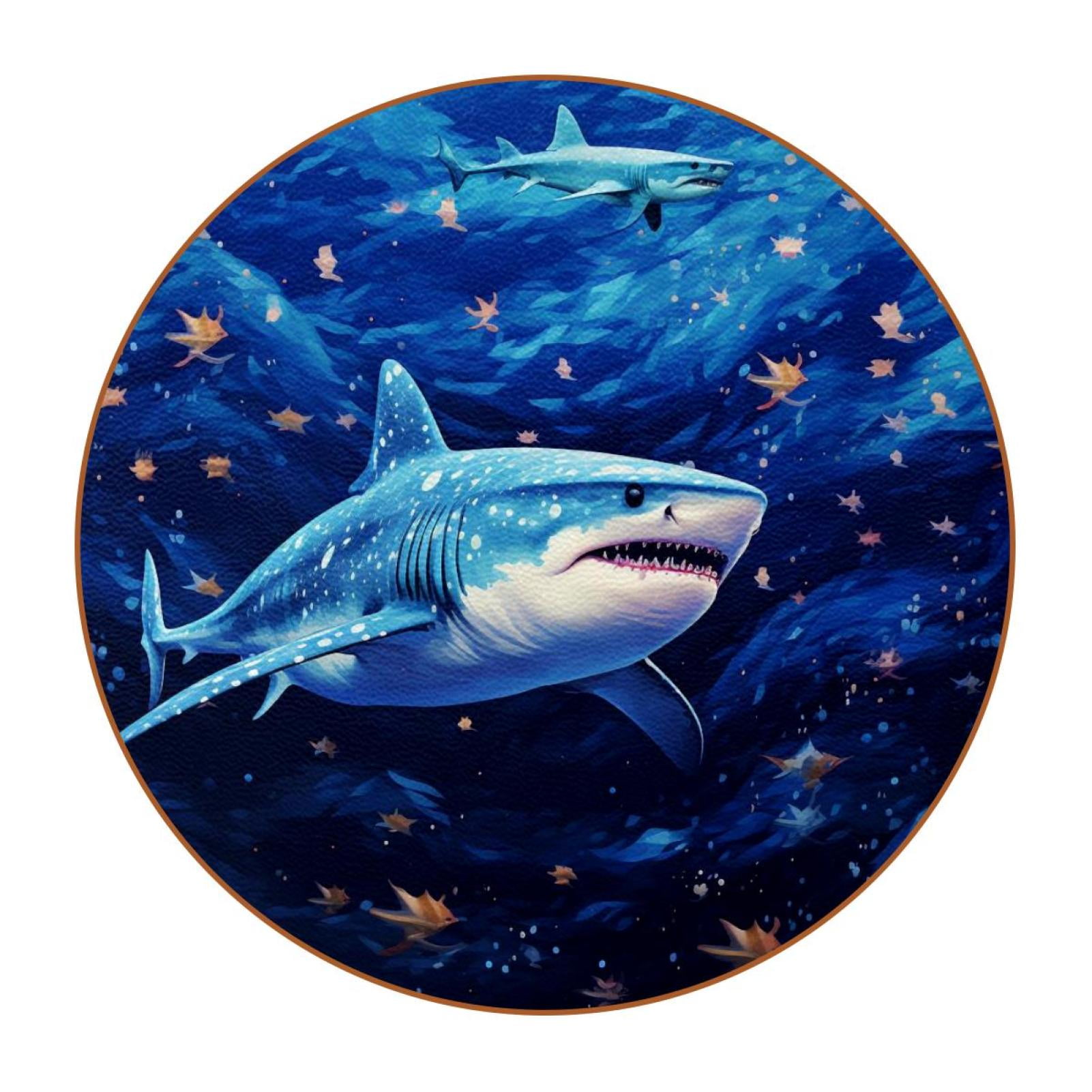 Shark Set of 6 Round Microfiber Leather Coasters, 11x11 cm/4.3x4.3 ...