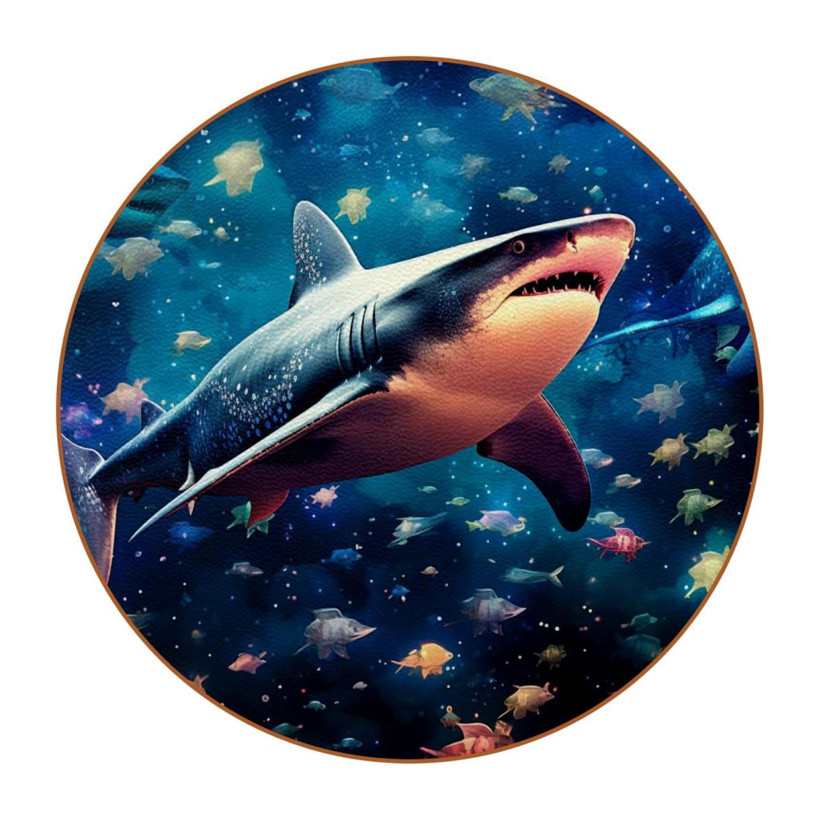 Shark Set of 6 Round Microfiber Leather Coasters, 11x11 cm/4.3x4.3 inch ...