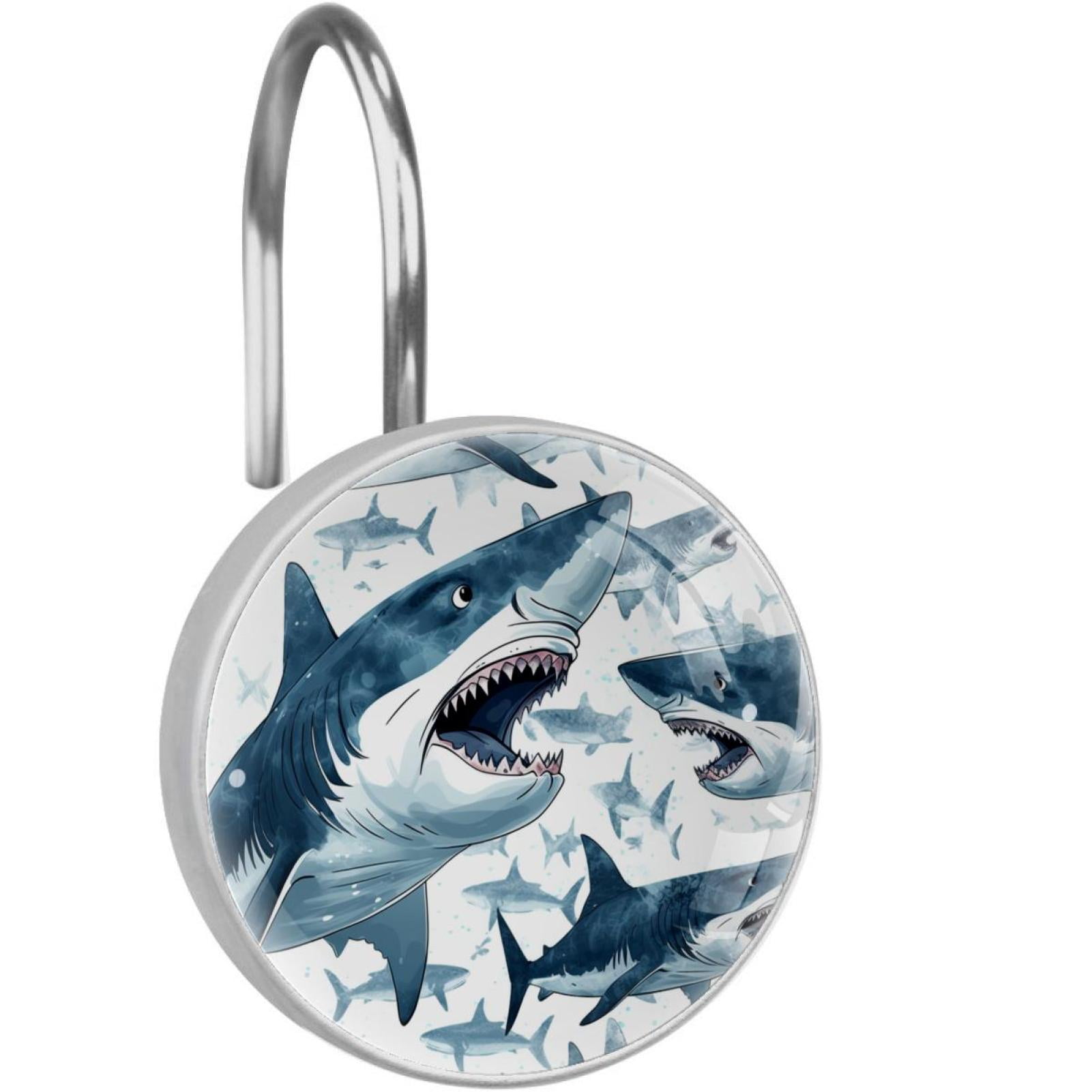 Shark Shower Curtain Hooks （Set of 12） for Home Hotel Shower Rods ...