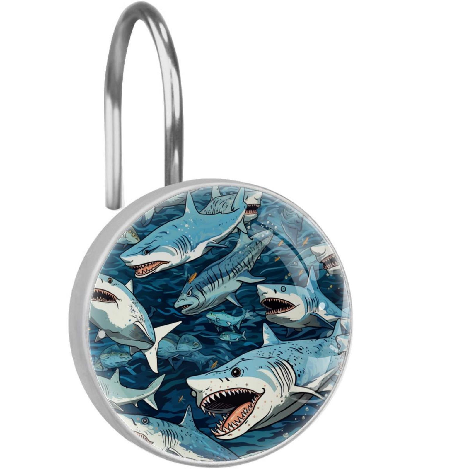 Shark Shower Curtain Hooks （Set of 12） for Home Hotel Shower Rods ...