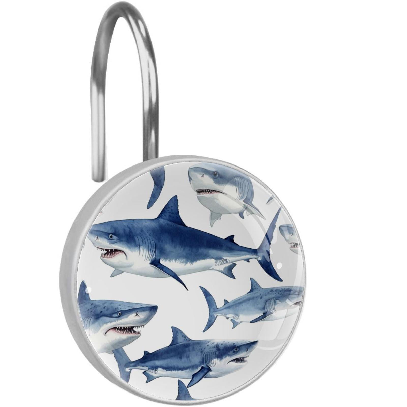 Shark Shower Curtain Hooks （Set of 12） for Home Hotel Shower Rods ...