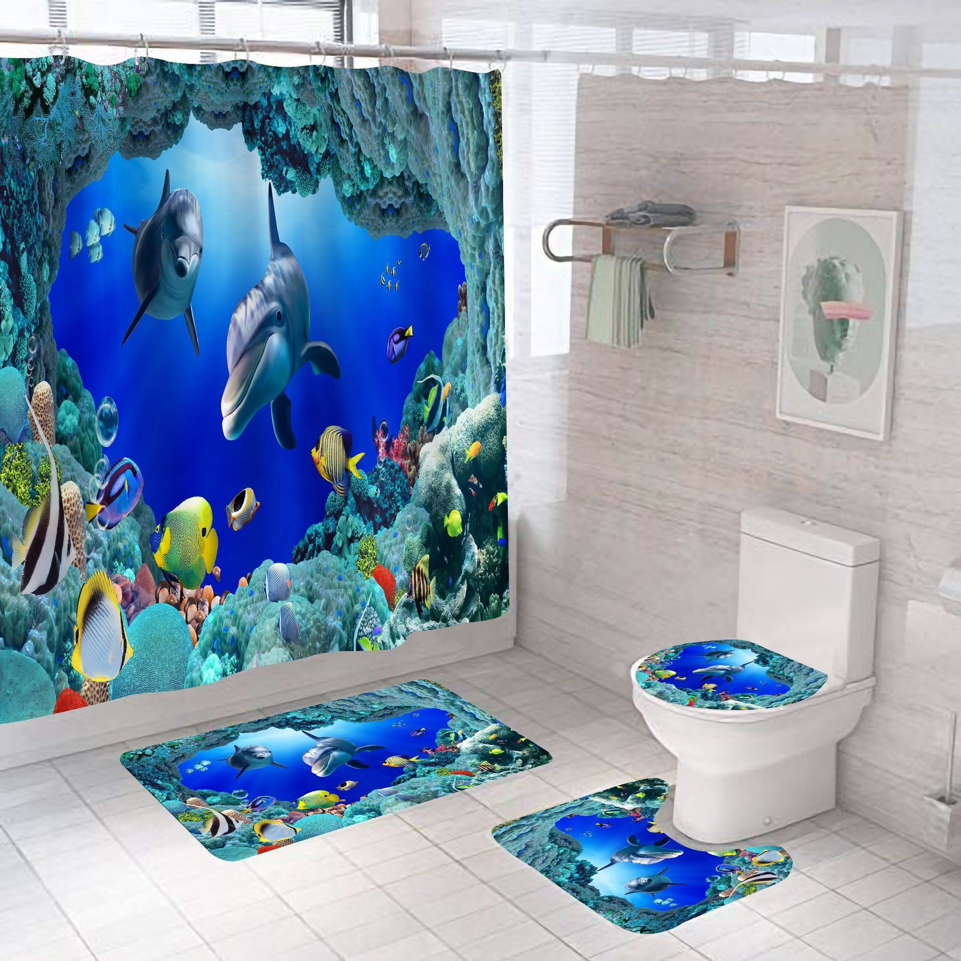 Shark Shower Curtain for Bathroom Ocean Under The Sea Animals ...