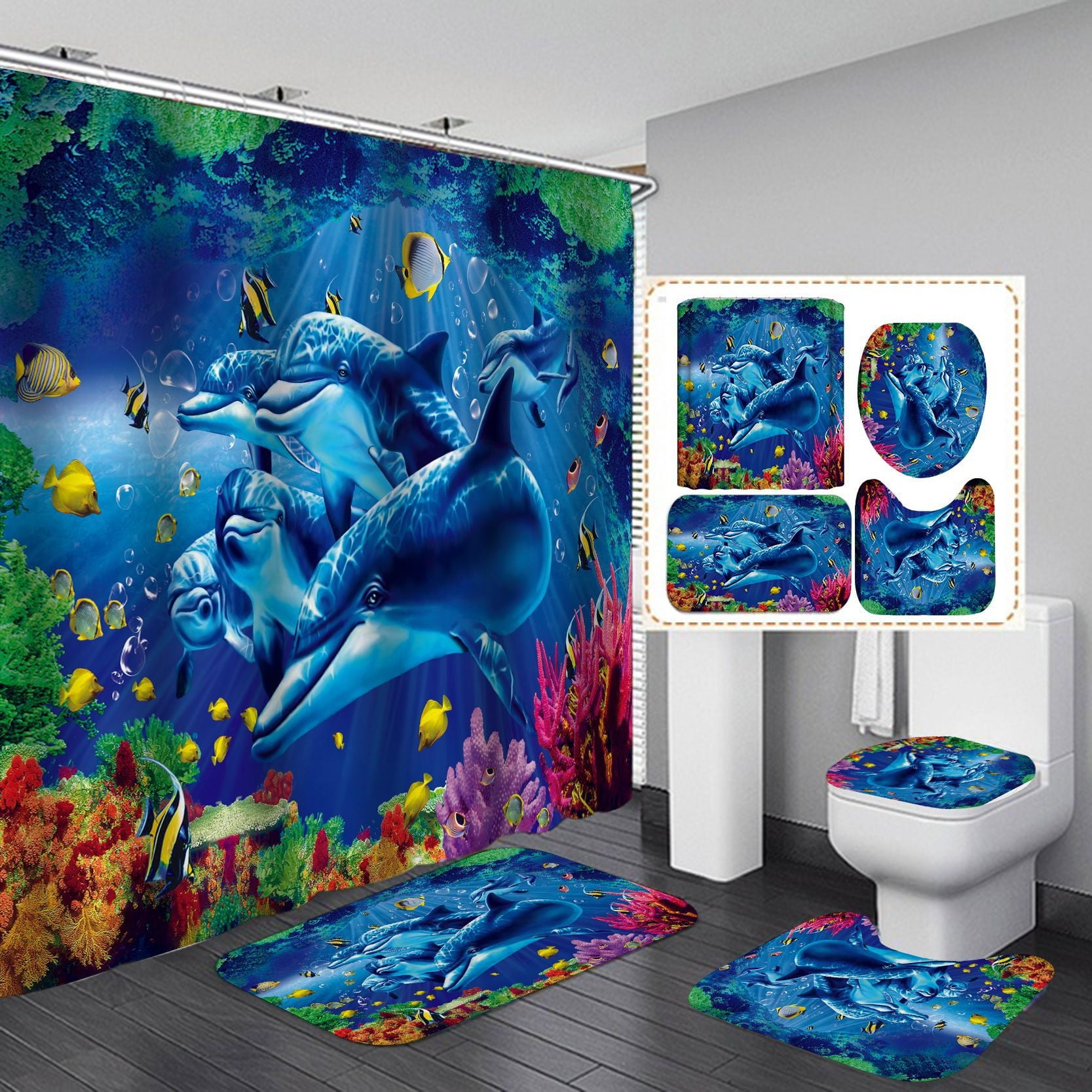 Shark Shower Curtain for Bathroom Ocean Under The Sea Animals ...