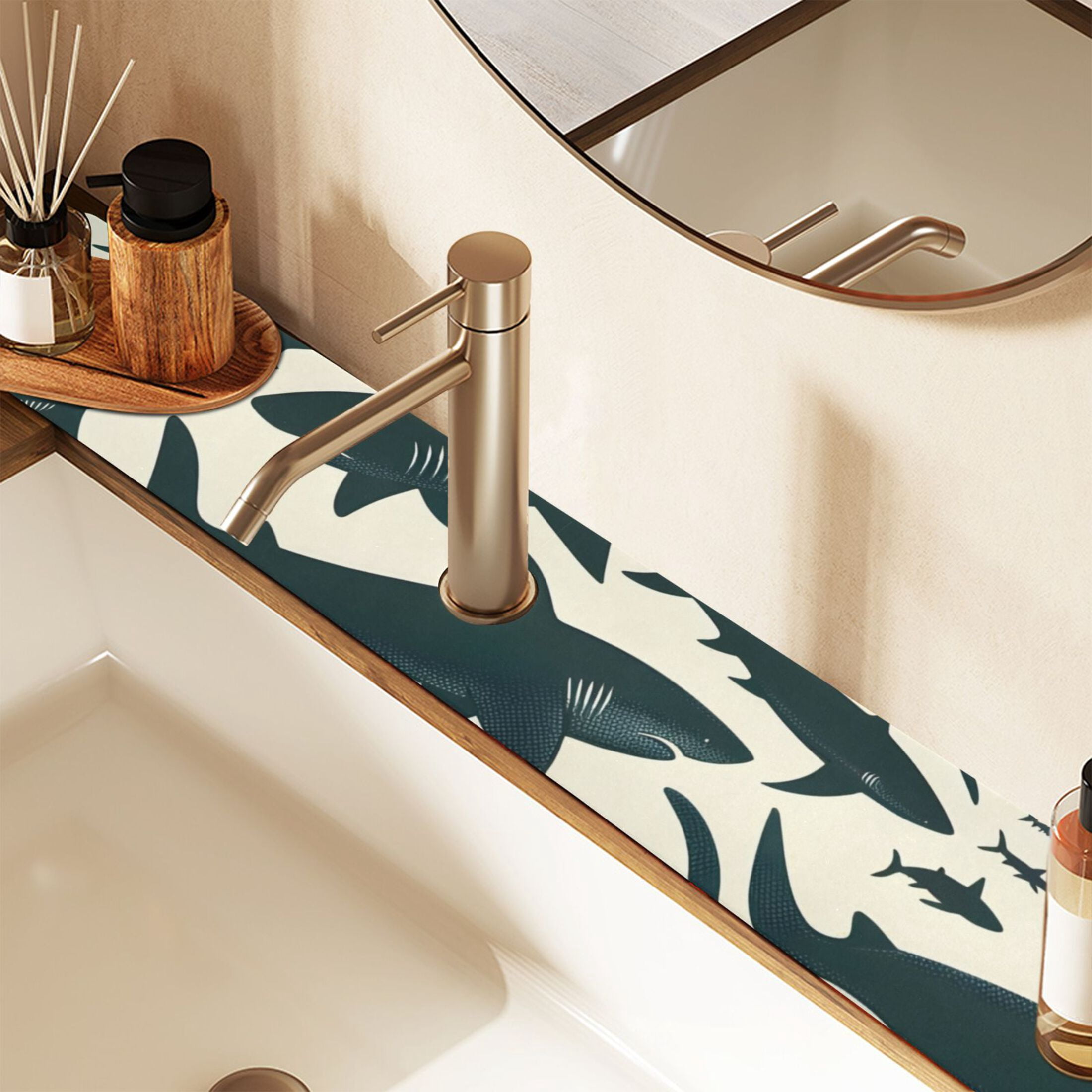 Shark Silhouette Sink Splash Guard Faucet Drying Mat 30"x5.4" Absorbent ...