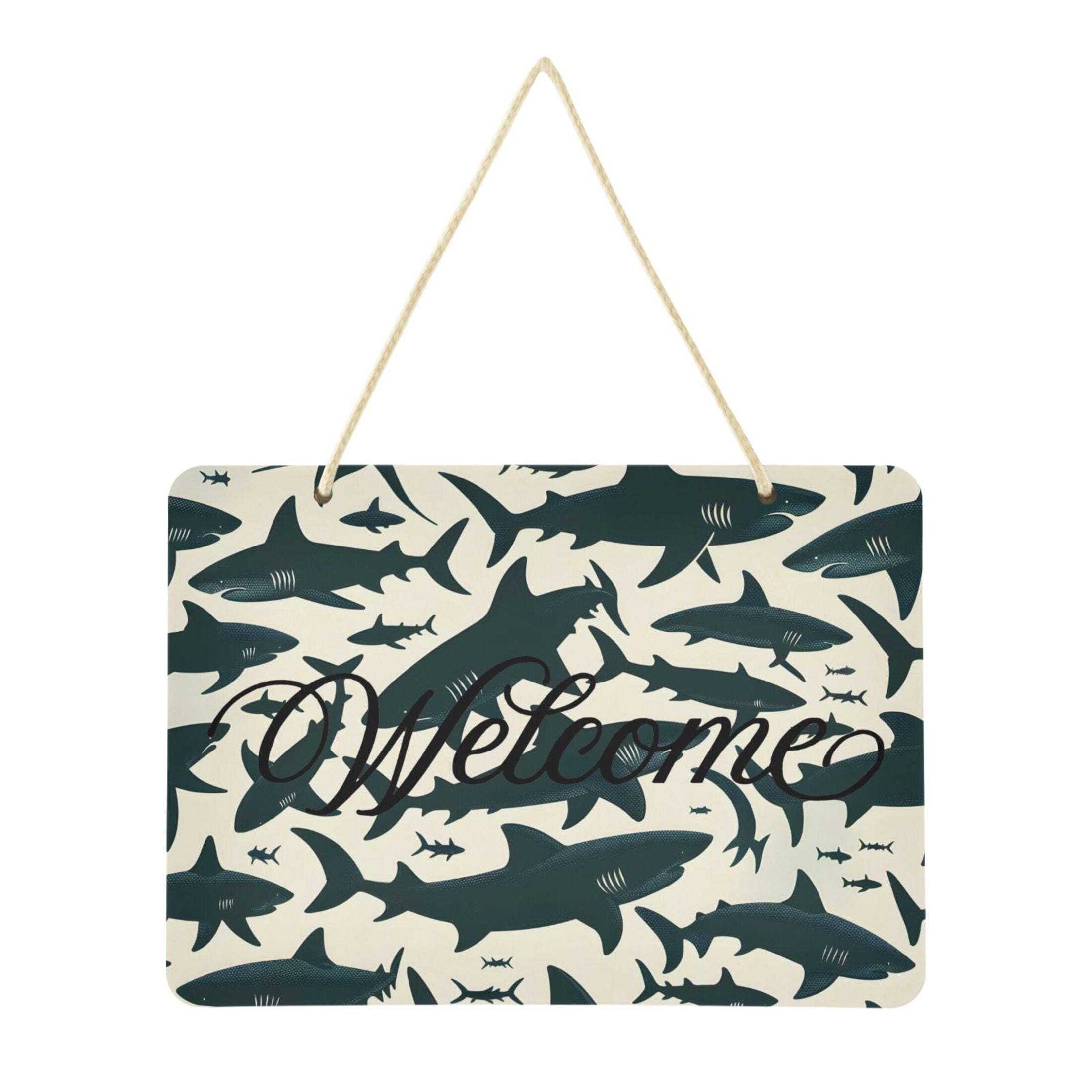 Shark Silhouette Welcome Sign Front Door PVC 14x10 inch Hanger Hello ...