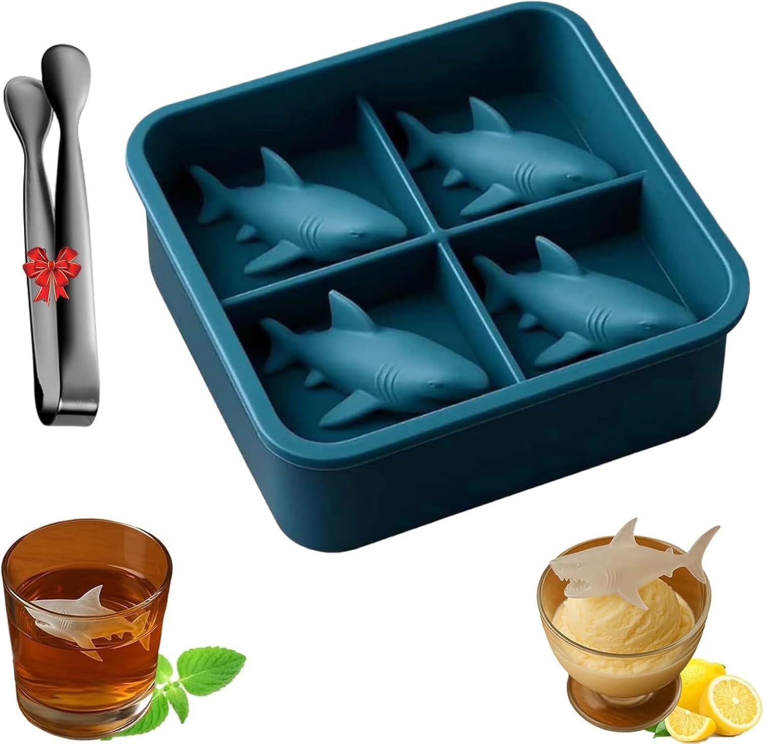 Shark Silicone Ice Mold, Cute 3D Shark Ice Cube Molds, Novelty Ice Cube ...