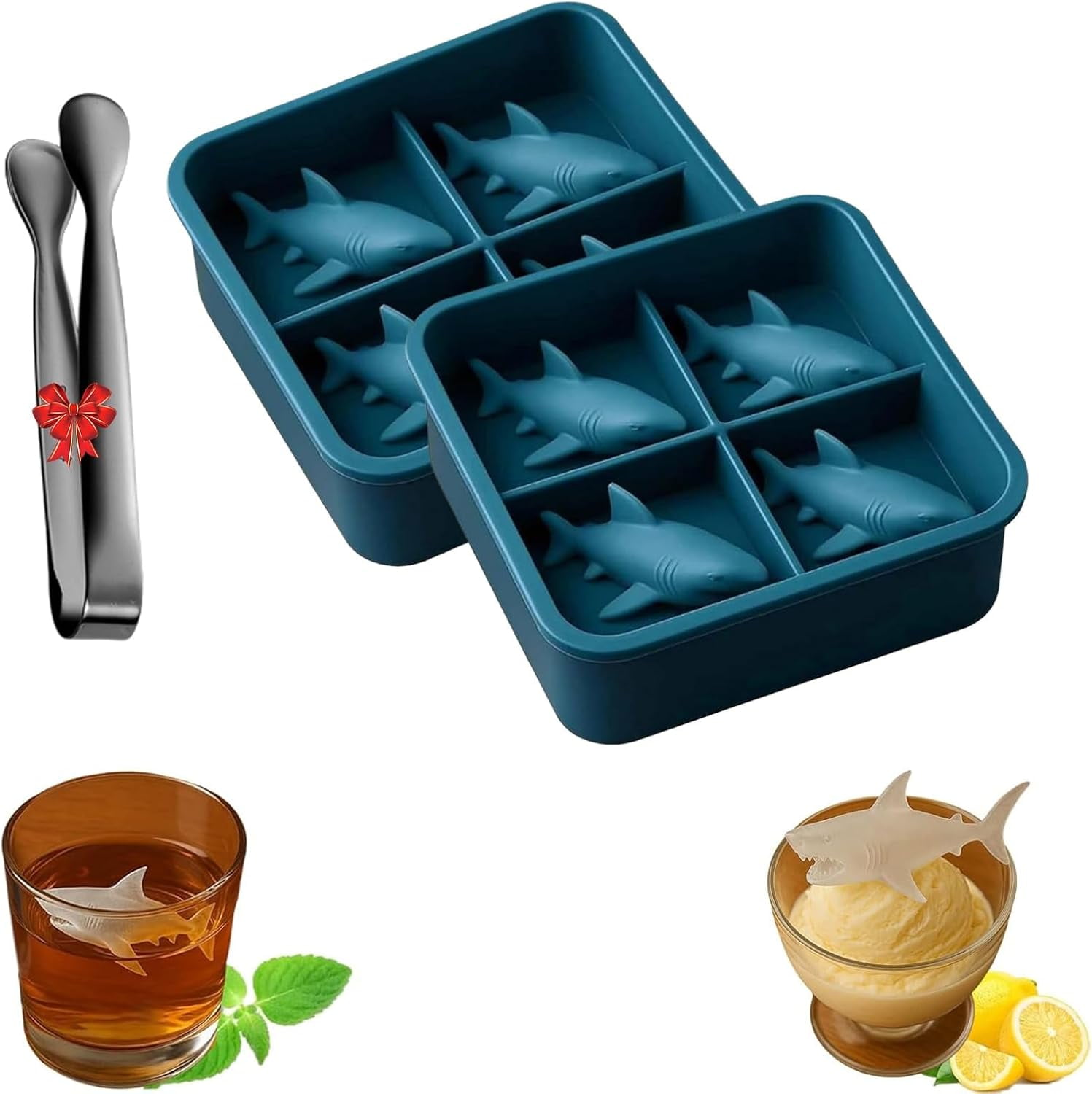 Shark Silicone Ice Mold, Cute 3D Shark Ice Cube Molds, Novelty Ice Cube ...