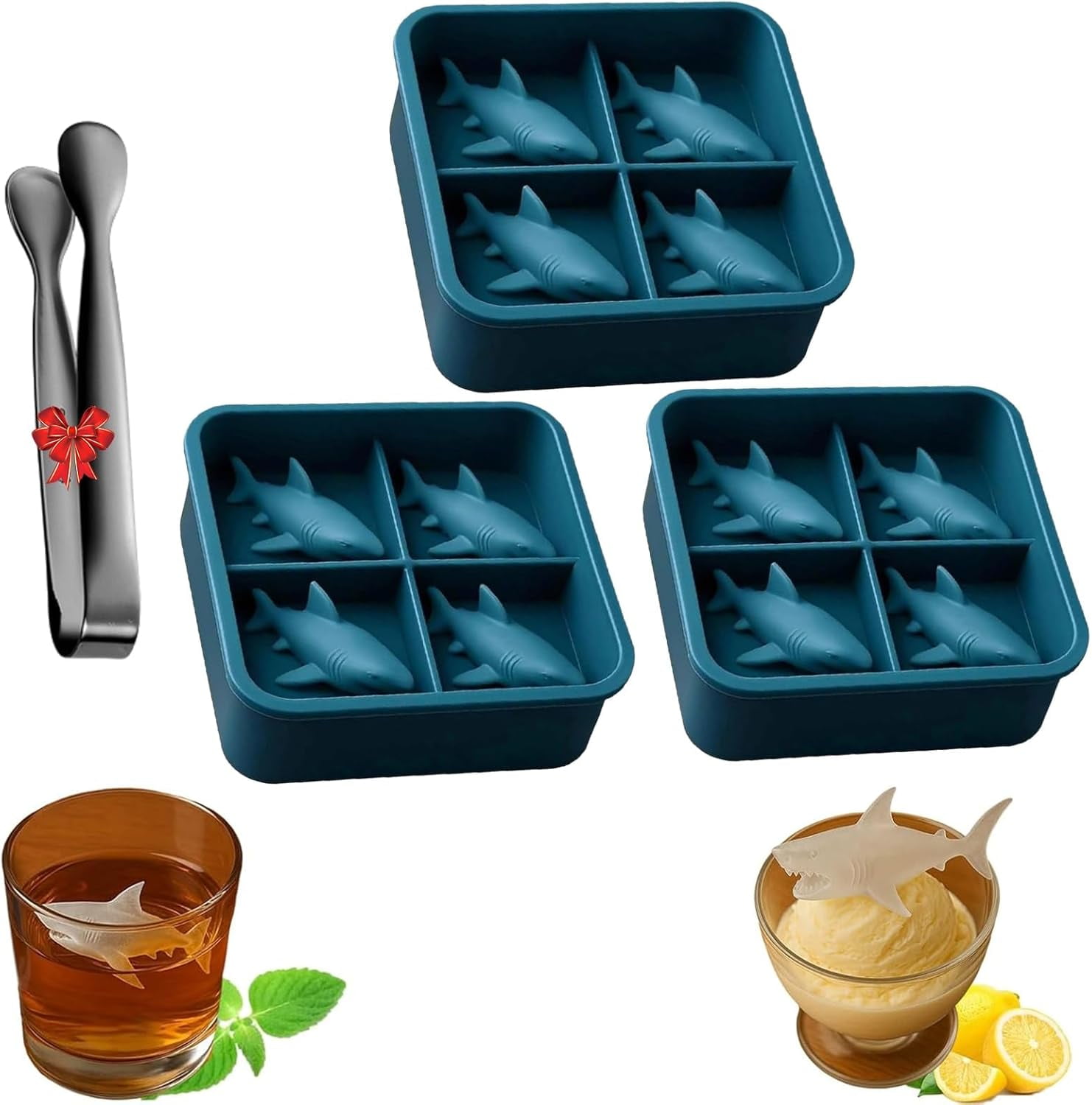 Shark Silicone Ice Mold, Cute 3D Shark Ice Cube Molds, Novelty Ice Cube ...