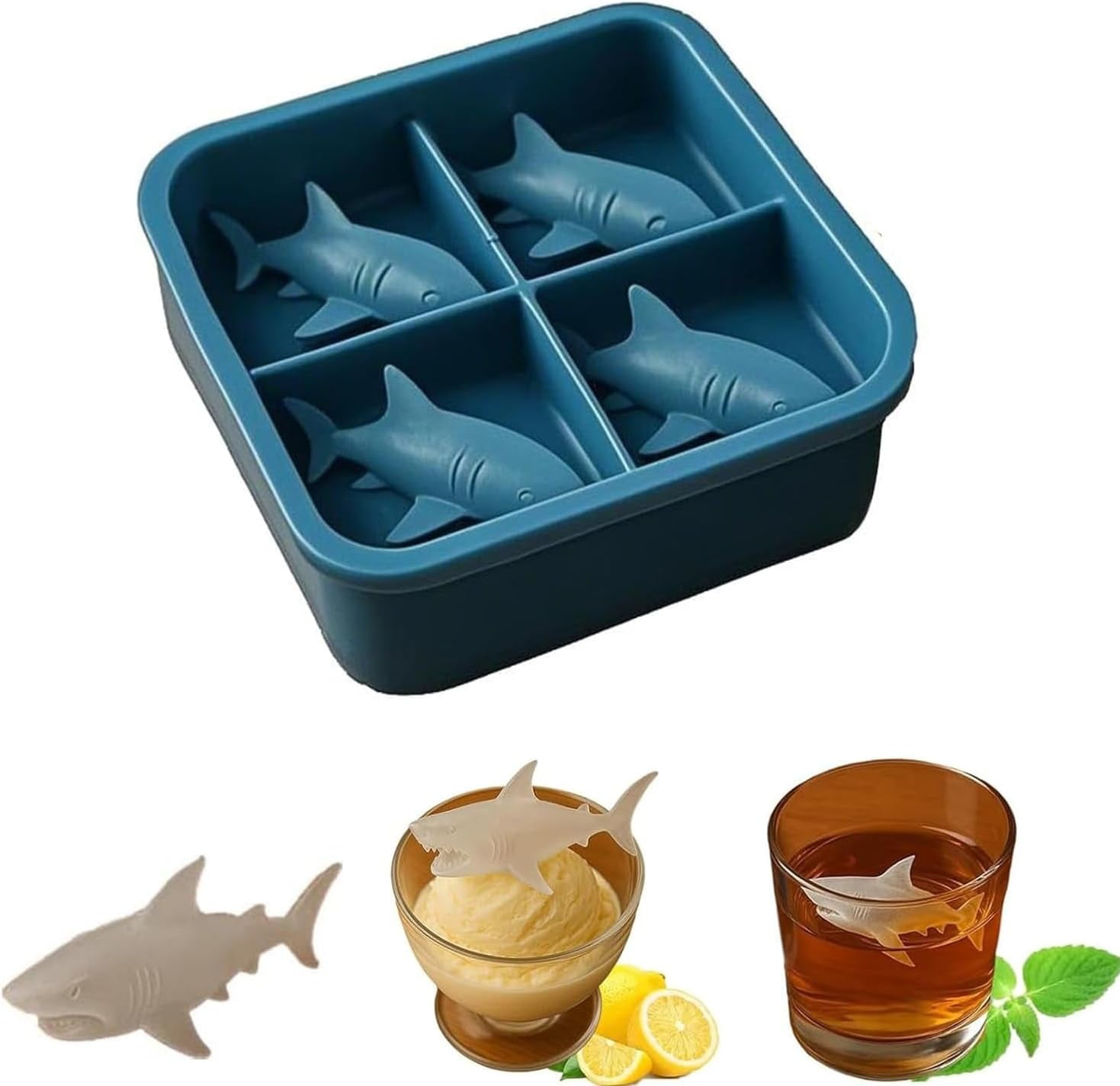 Shark Silicone Ice Mold, Cute 3D Shark Ice Cube Molds, Novelty Ice Cube ...