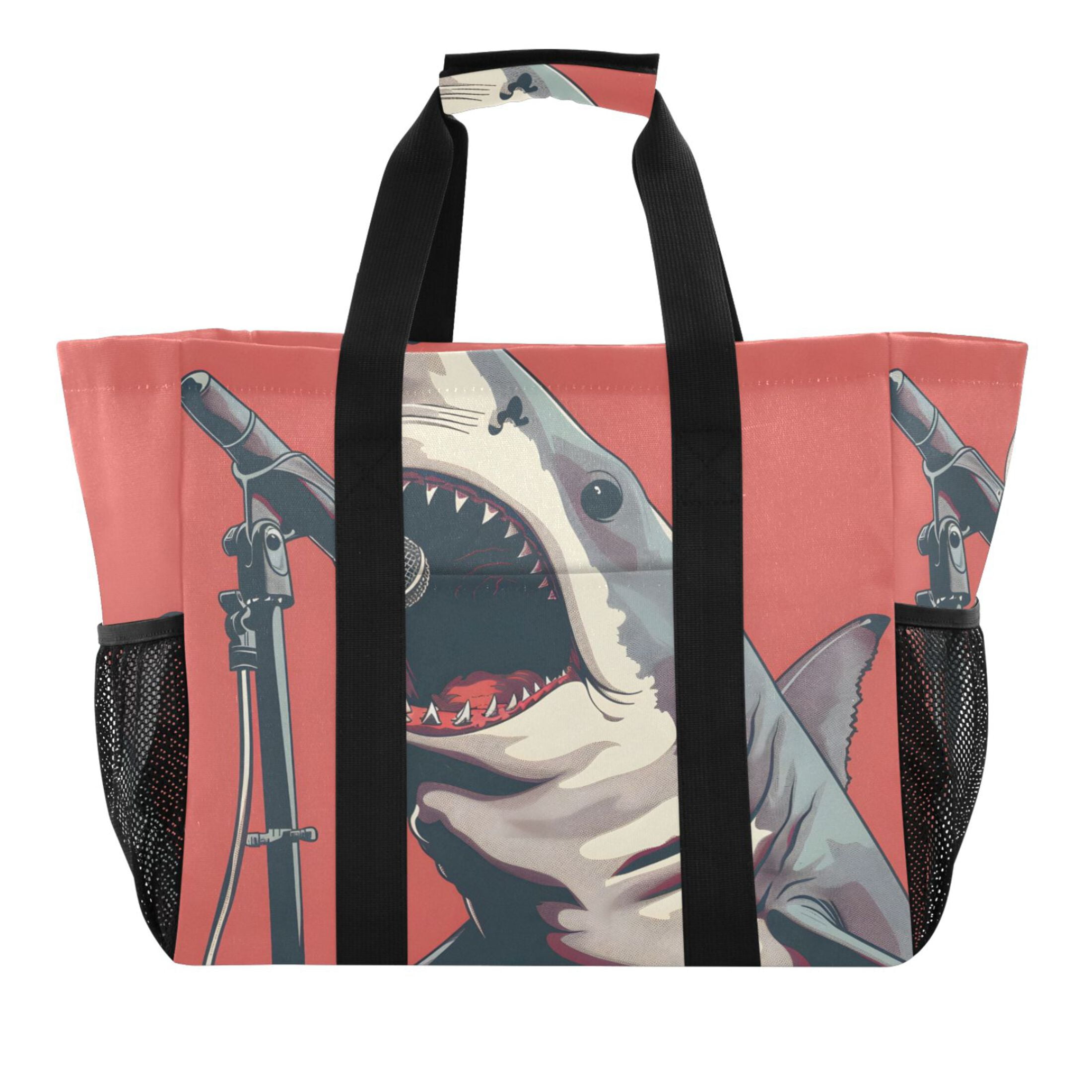 Shark Singing Reusable Grocery Bags with Handle Side Pocket Waterproof ...
