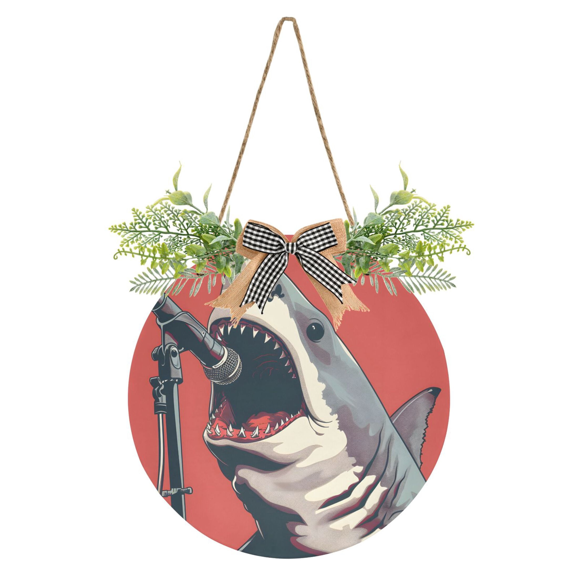 Shark Singing Welcome Front Door Sign Round 12 inch Porch Hanging Sign ...