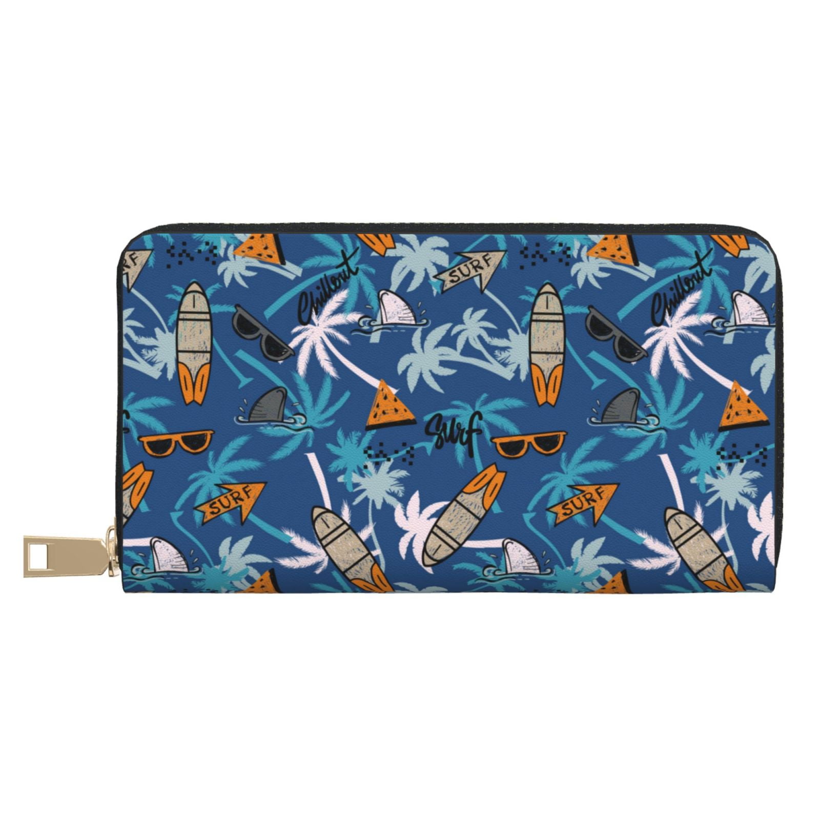 Shark Skateboard Coconut Tree Wallet Women, Leather Bifold Multi Card ...