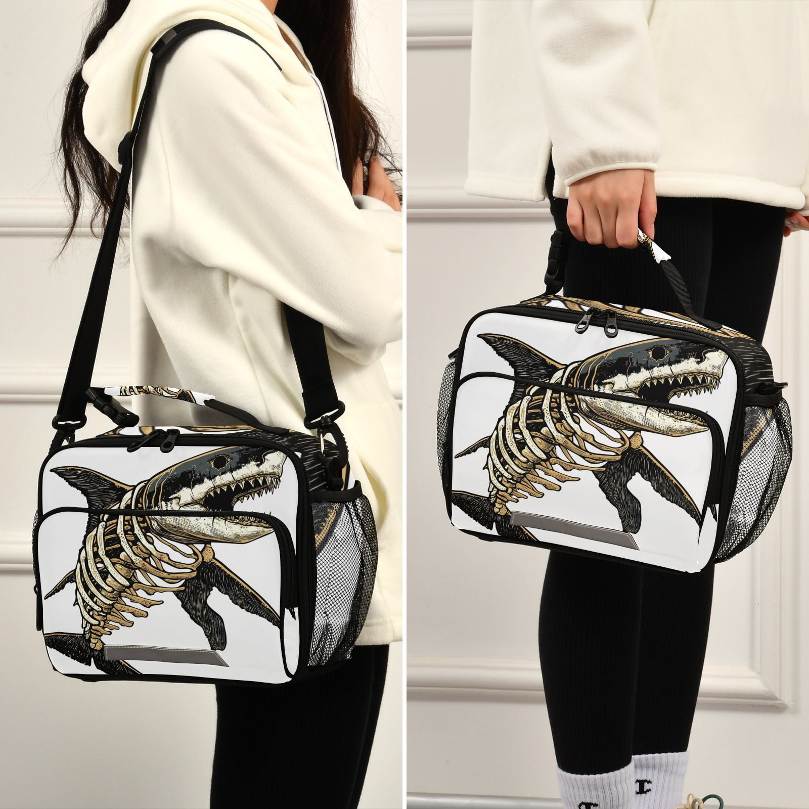 Shark Skeleton Lunch Bag Cooler Bag Cooling Tote Portable Shoulder ...