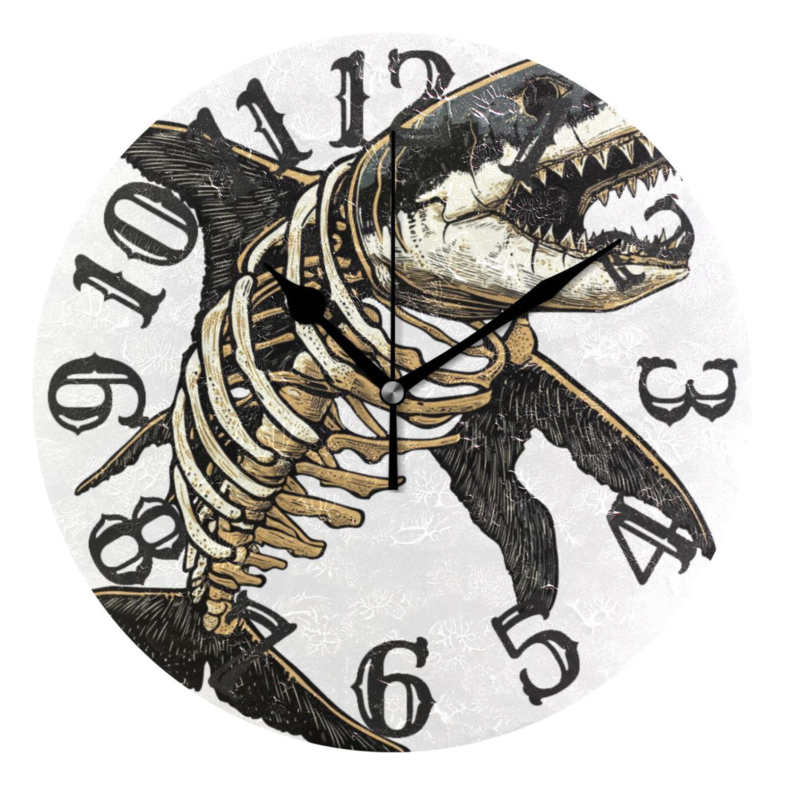 Shark Skeleton Wall Clock 10 inch Non-Ticking Easy to Read Decorative ...