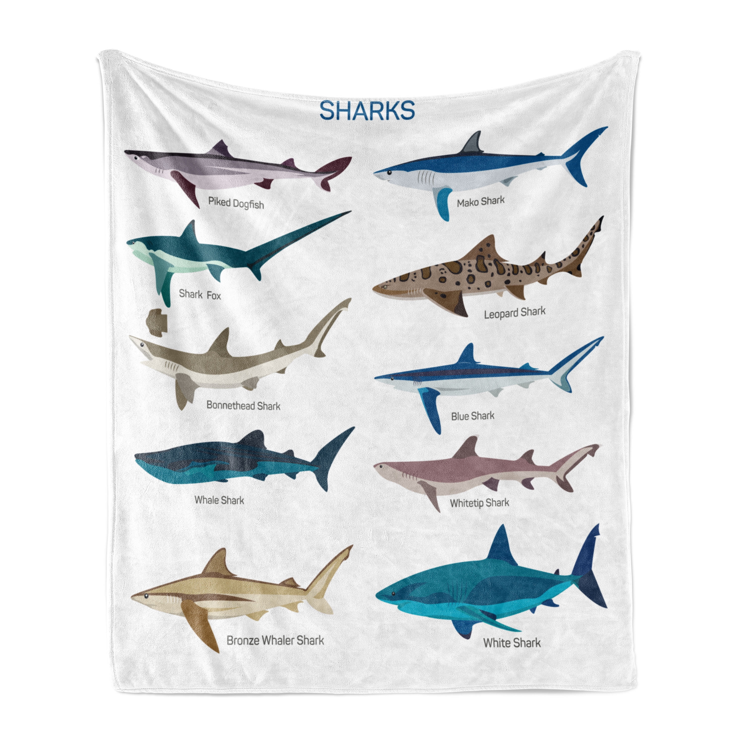 Shark Soft Flannel Fleece Throw Blanket, Types of Sharks Pattern Whaler ...