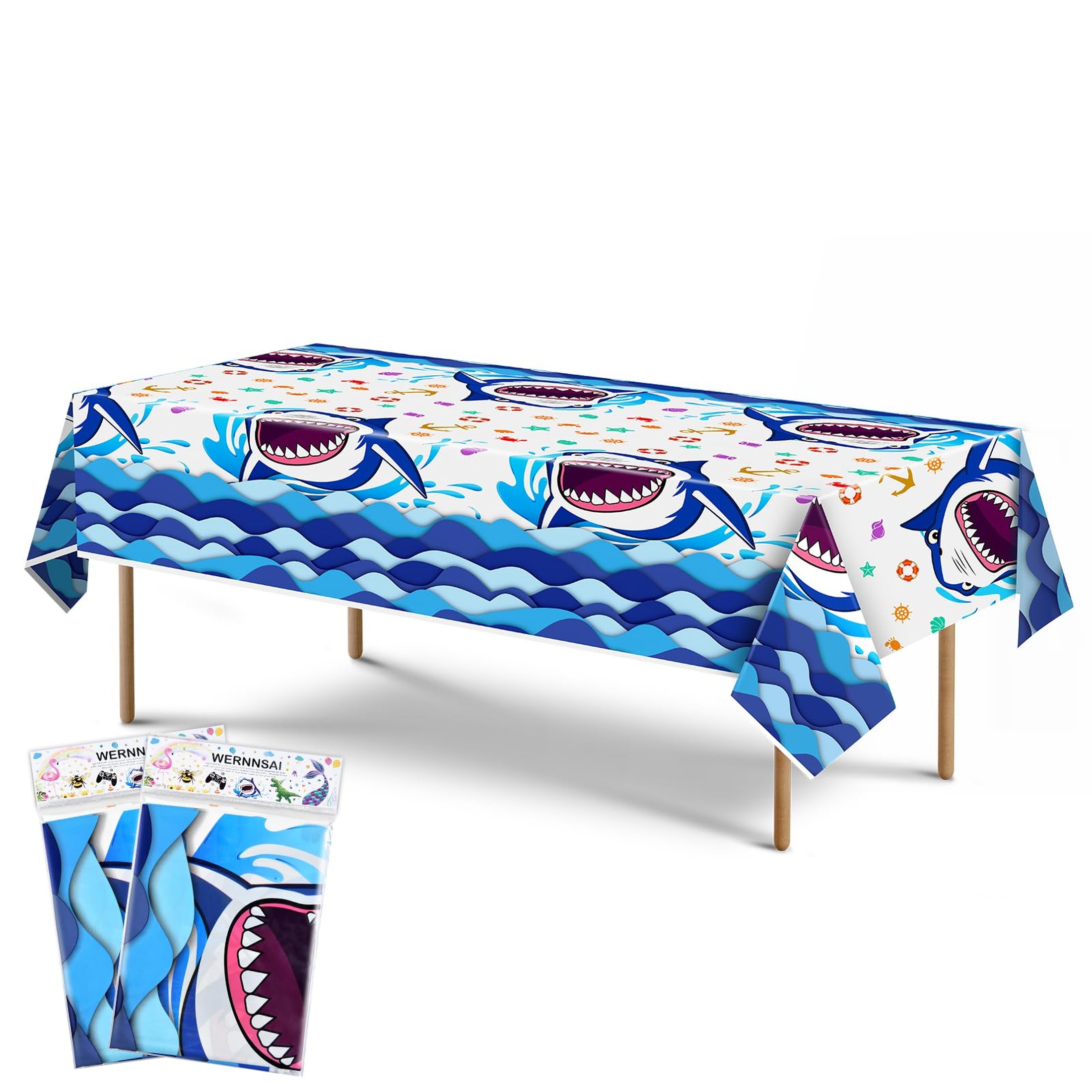 Shark Splash Tablecloth Set - 2 Pack 54 x 108 Disposable Plastic Cover ...