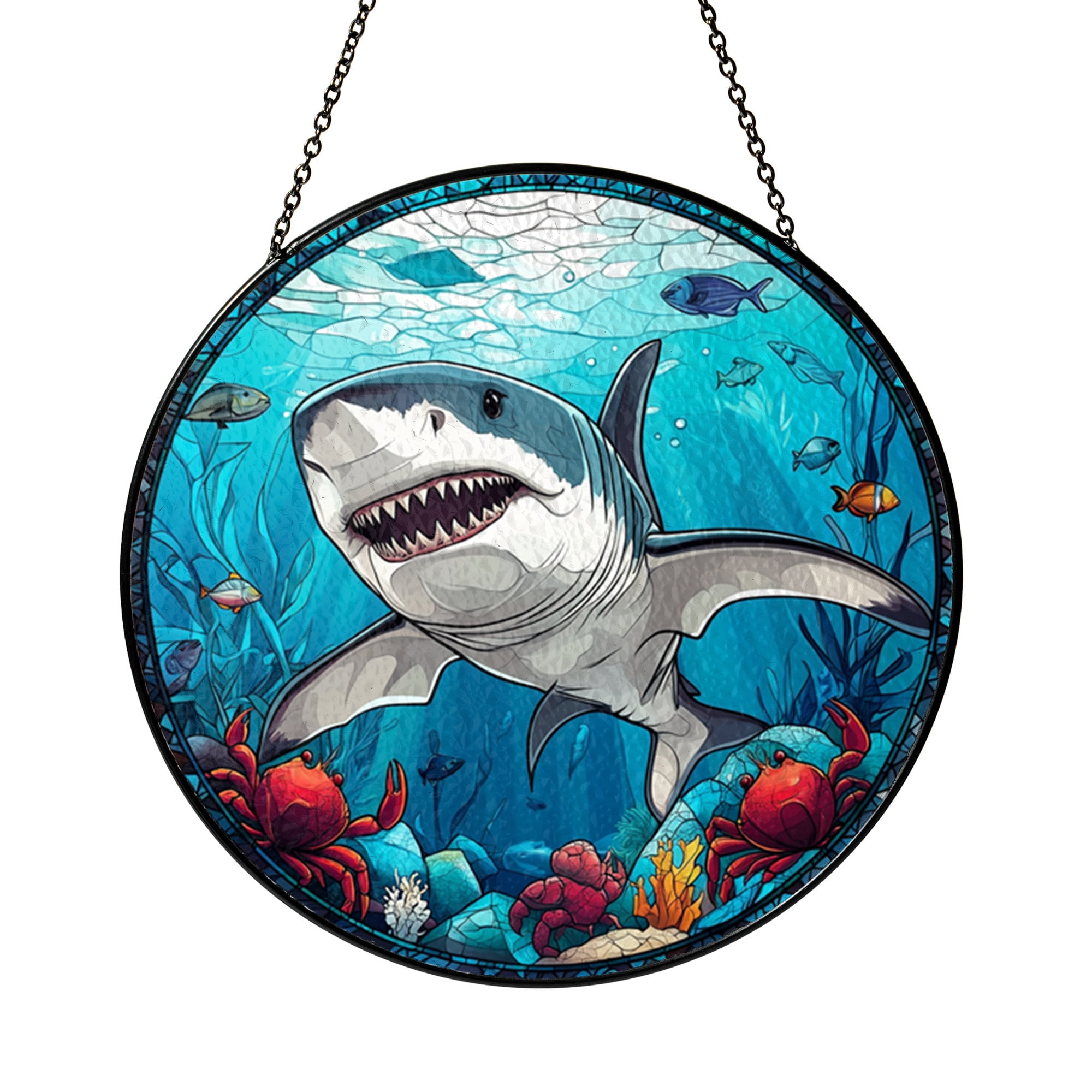 Shark Stained Glass Style Suncatcher – Ocean Sea Life Window Hanging ...