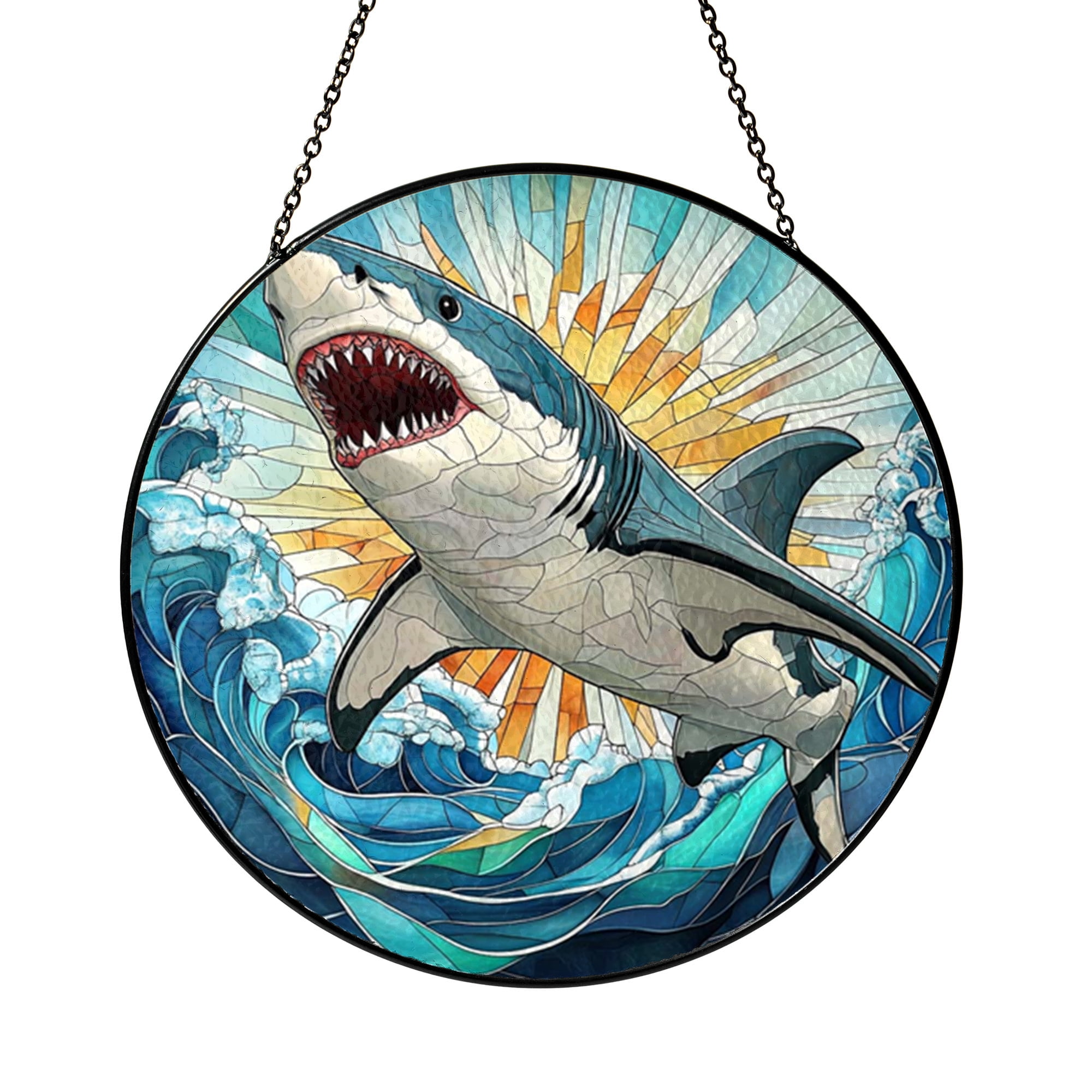 Shark Stained Glass Style Window Suncatcher, Ocean Inspired Marine ...