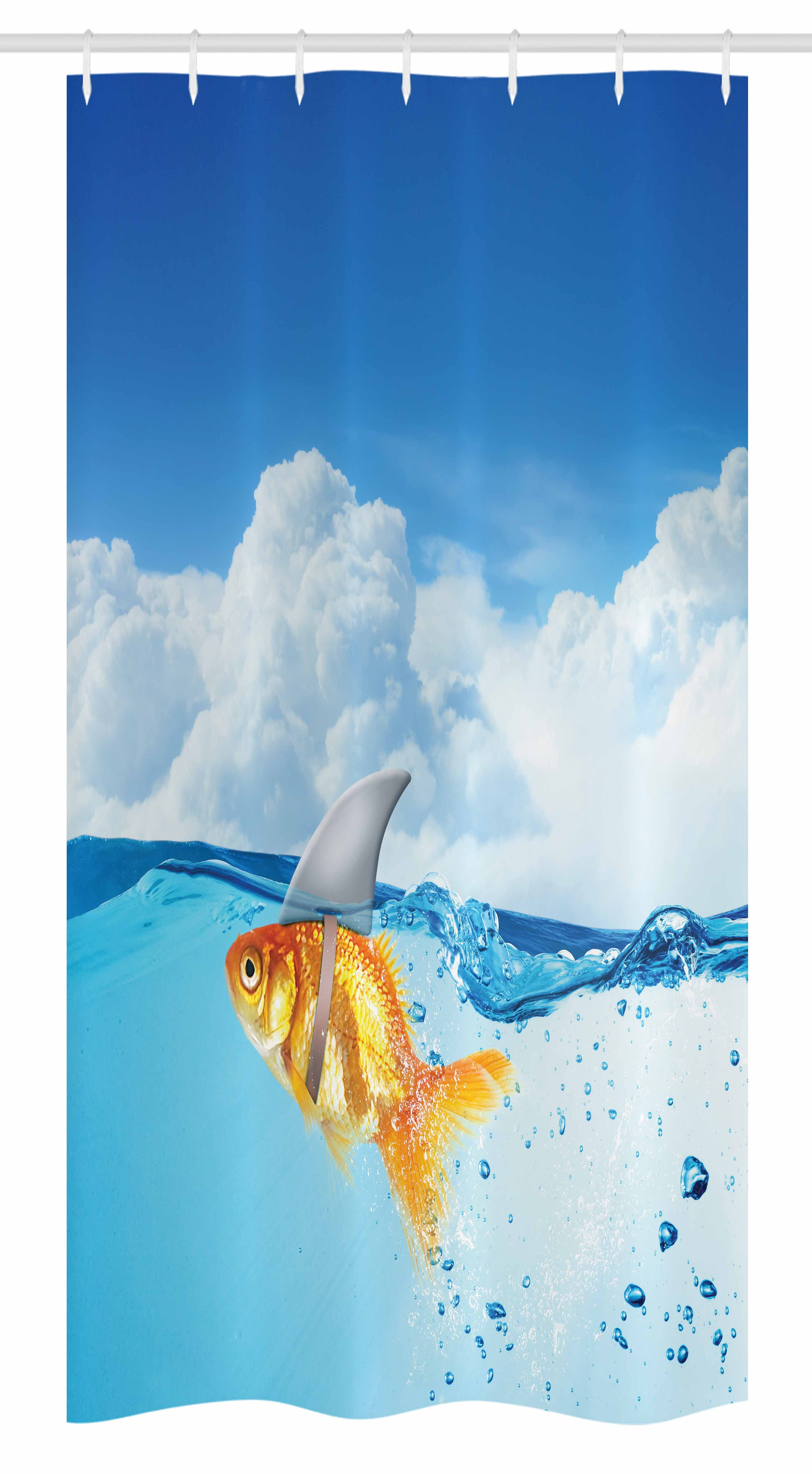 Shark Stall Shower Curtain, Cute Goldfish with Shark Fin on Top of the ...