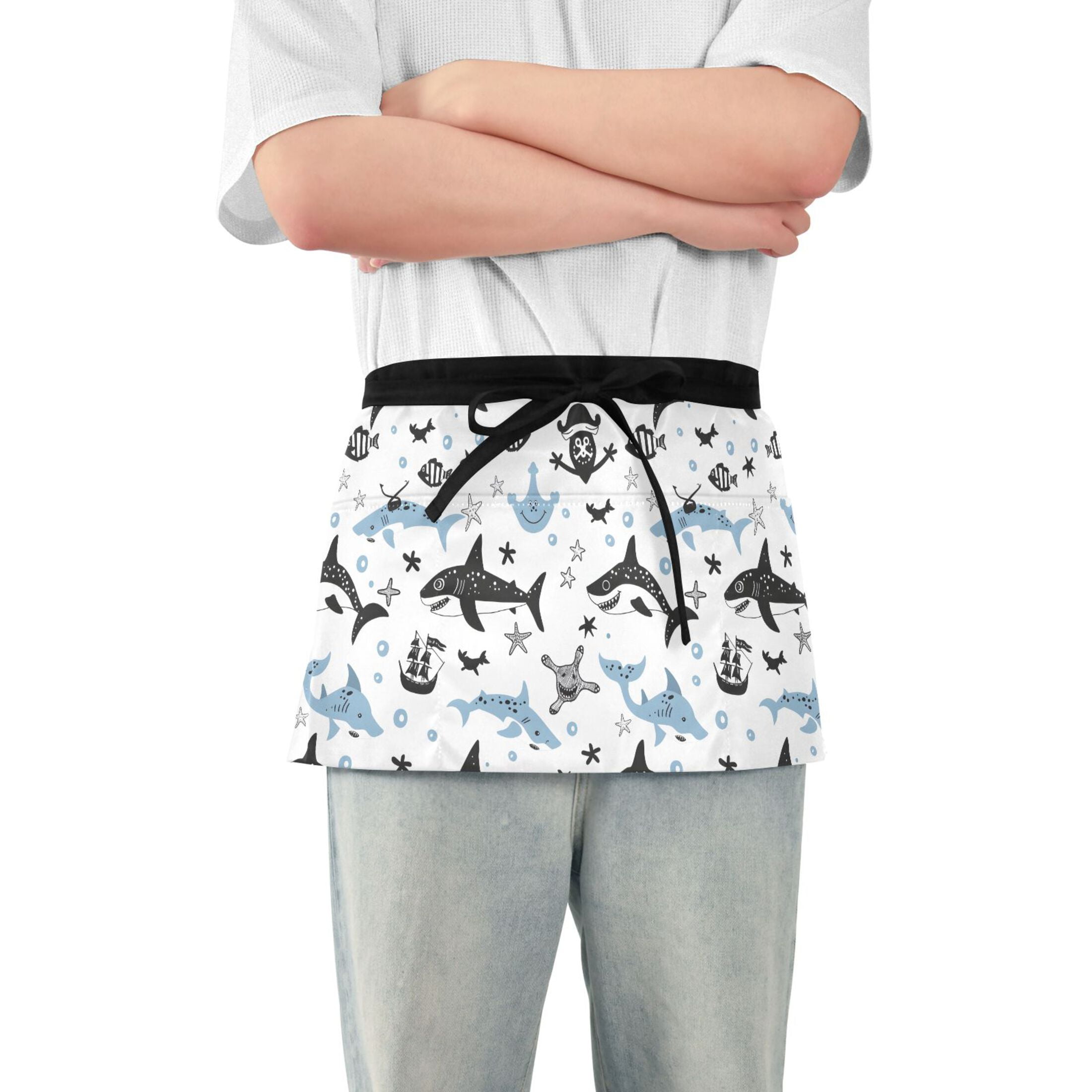 Shark Starfish Boat Server Apron with 3 Pockets Waterproof Waitress ...