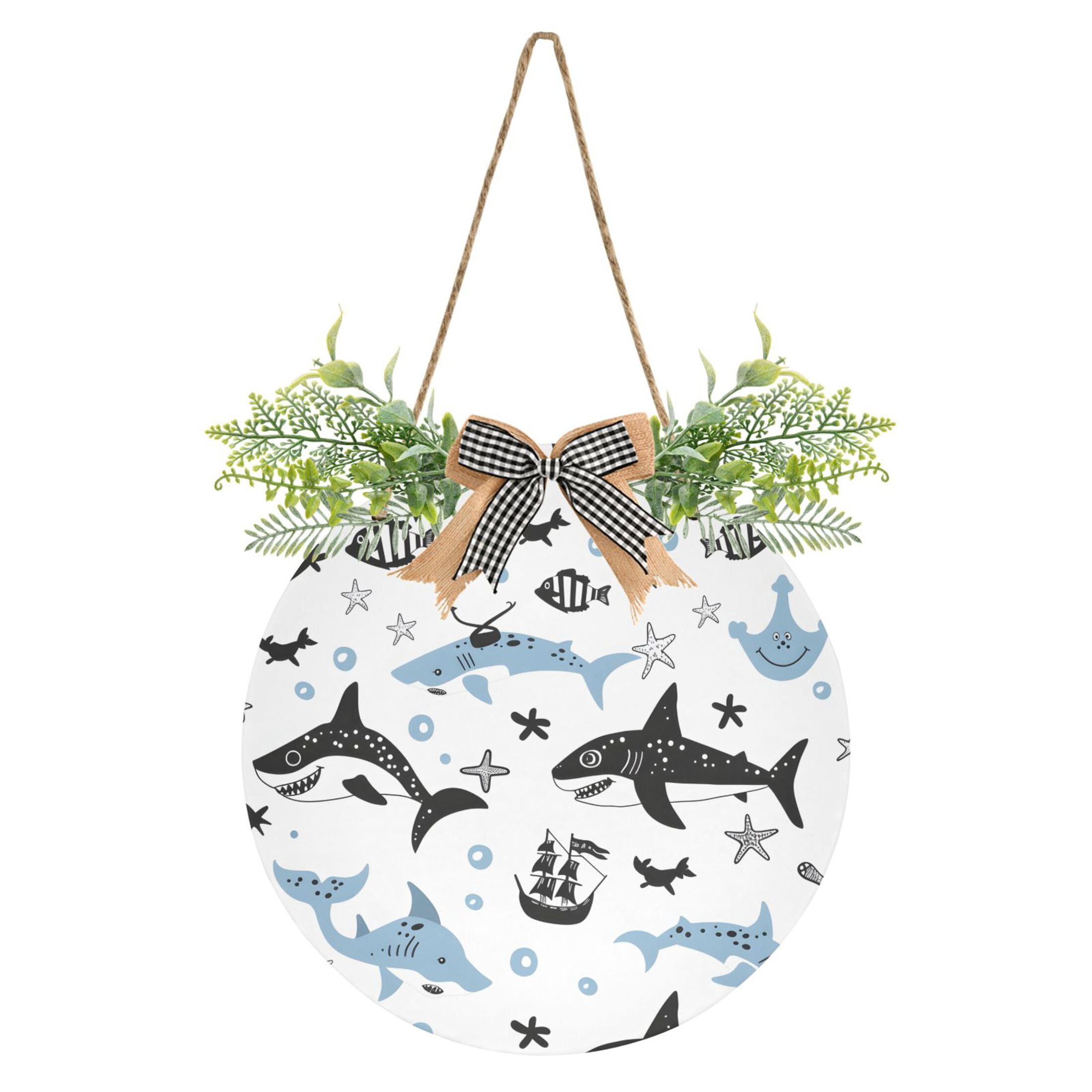 Shark Starfish Boat Welcome Front Door Sign Round 12 inch Porch Hanging ...