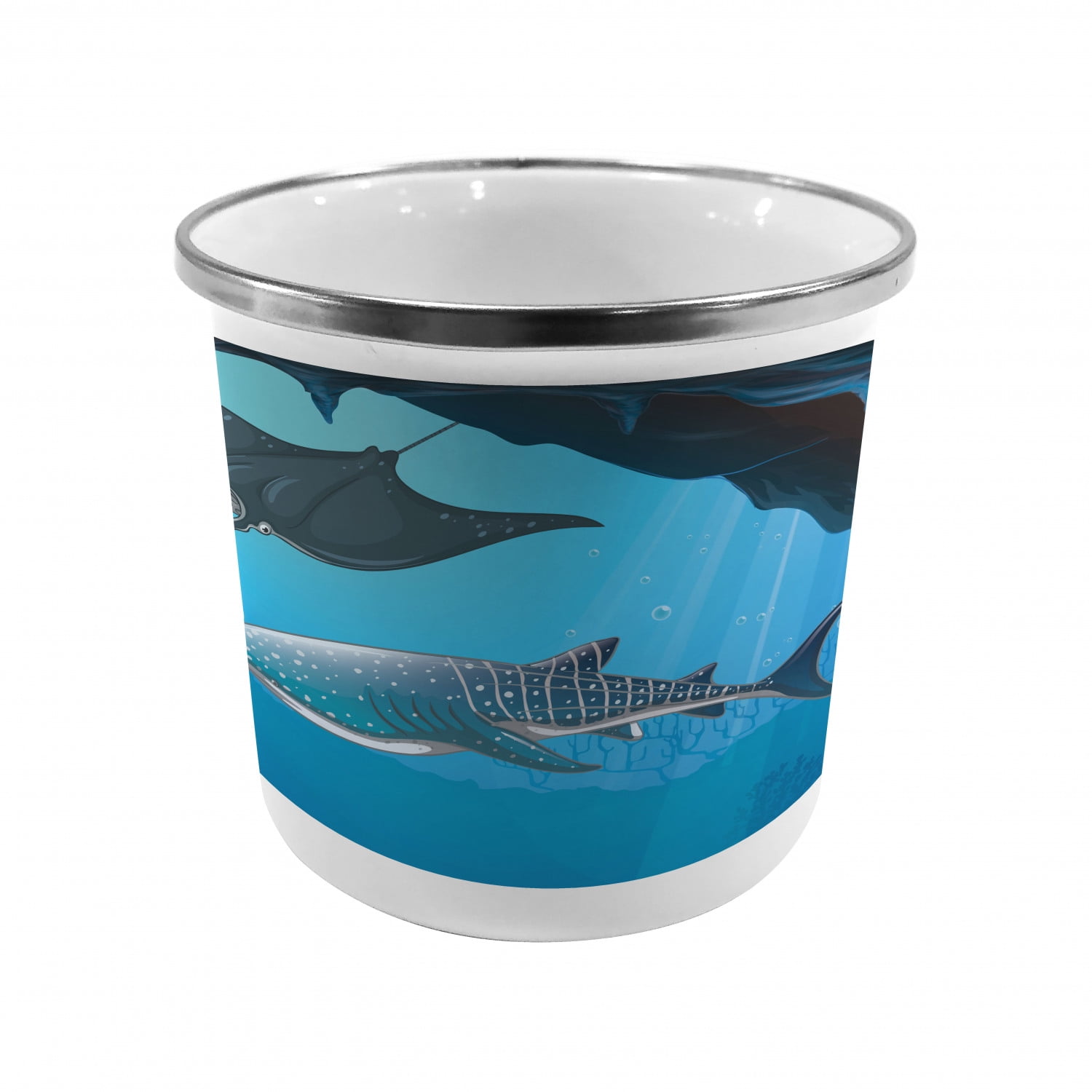 Shark Steel Camping Mug, Mammal Deep Water Stingray Coral Reefs Algae ...