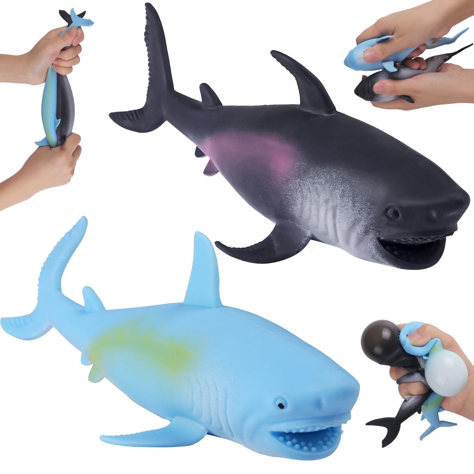 Shark Stress Balls (2Pack) Squishy Toys for Kids Adults, 8 Inch Shark ...