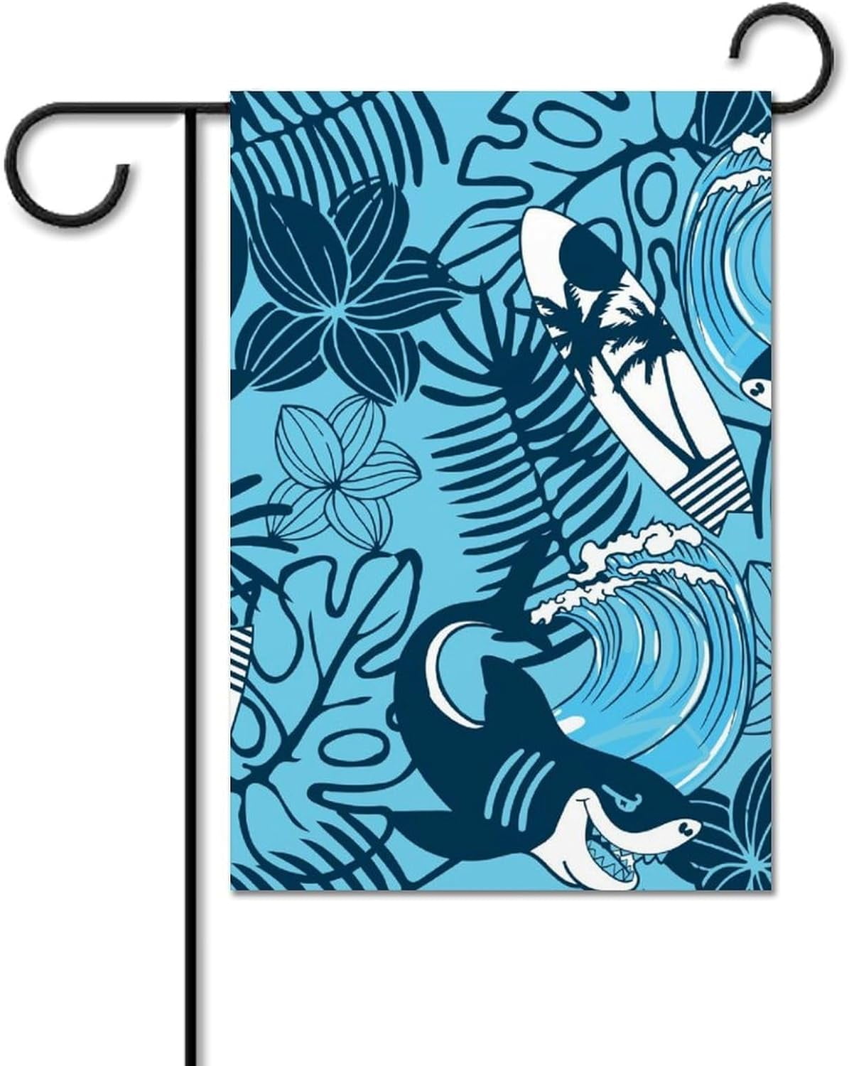 Shark Summer Garden Flags Tropical Palm Leaf Surfboard Flag Double ...