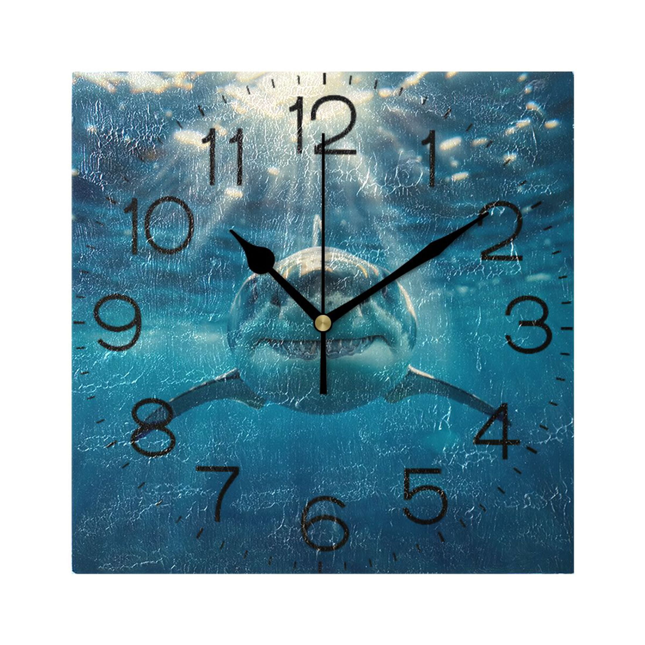 Shark Swimming Underwater Wall Clock 7.78" Non-Ticking Silent Battery ...