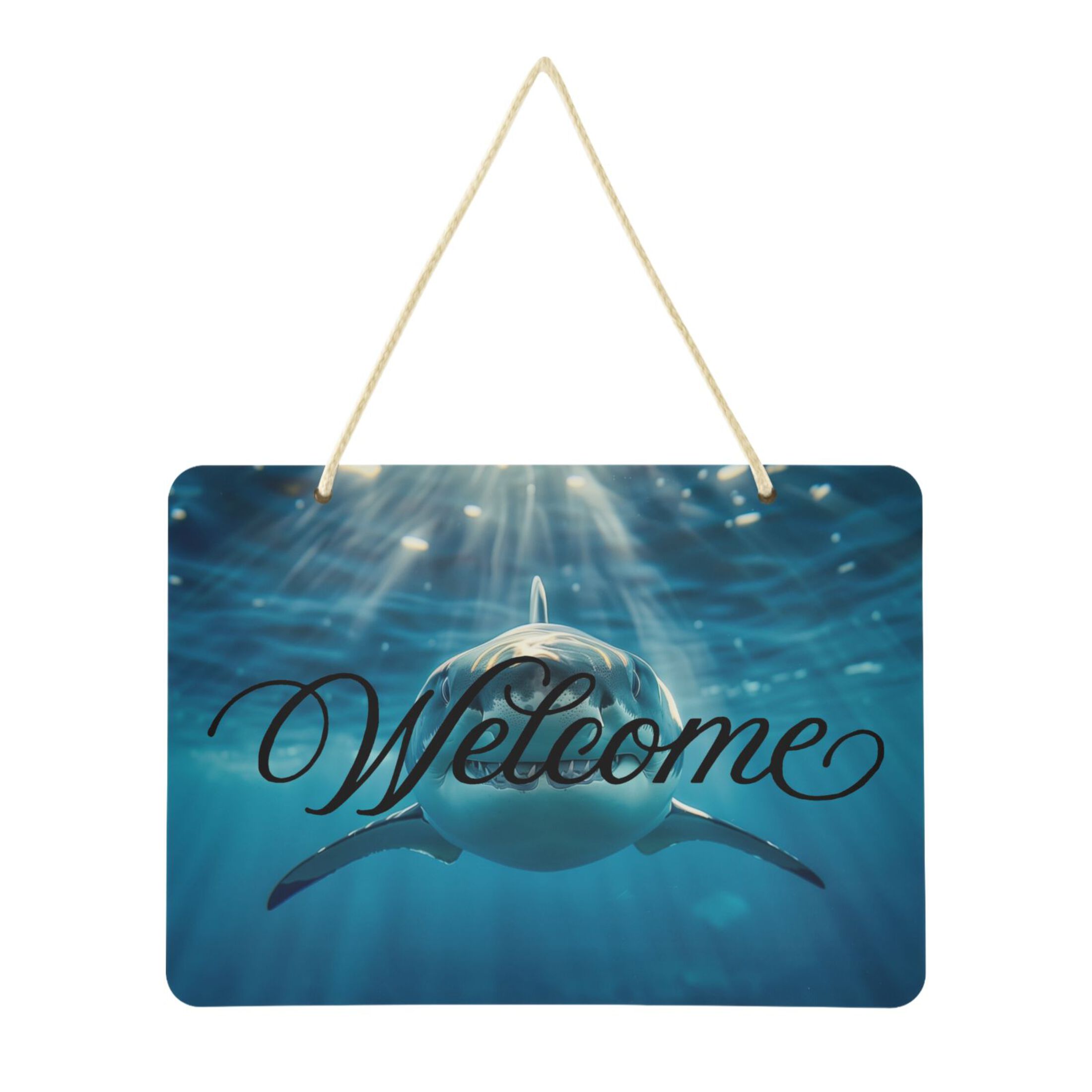 Shark Swimming Underwater Welcome Sign Front Door PVC 14x10 inch Hanger ...