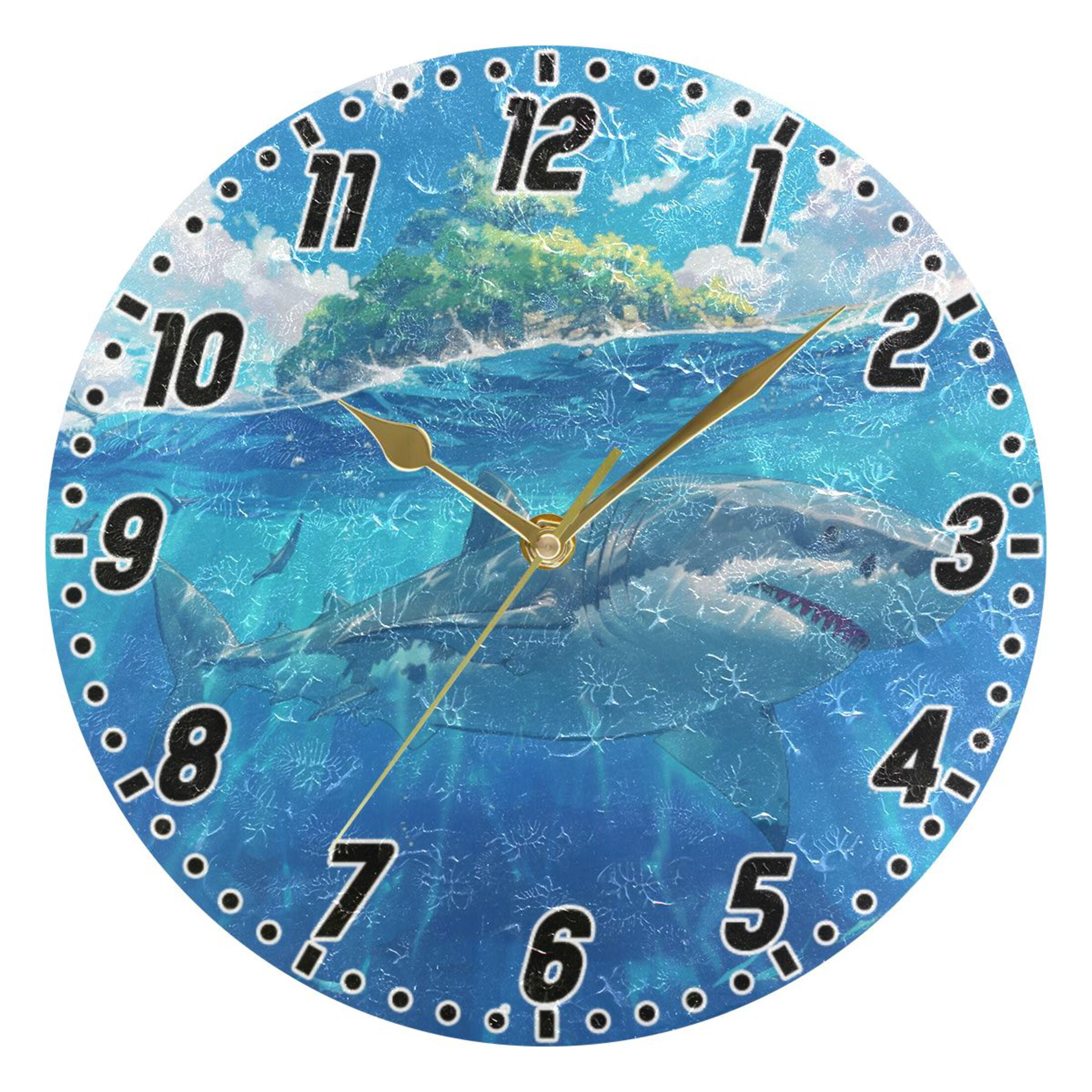Shark Swimming and Islands Wall Clock 9.8 inch Battery Operated Clocks ...