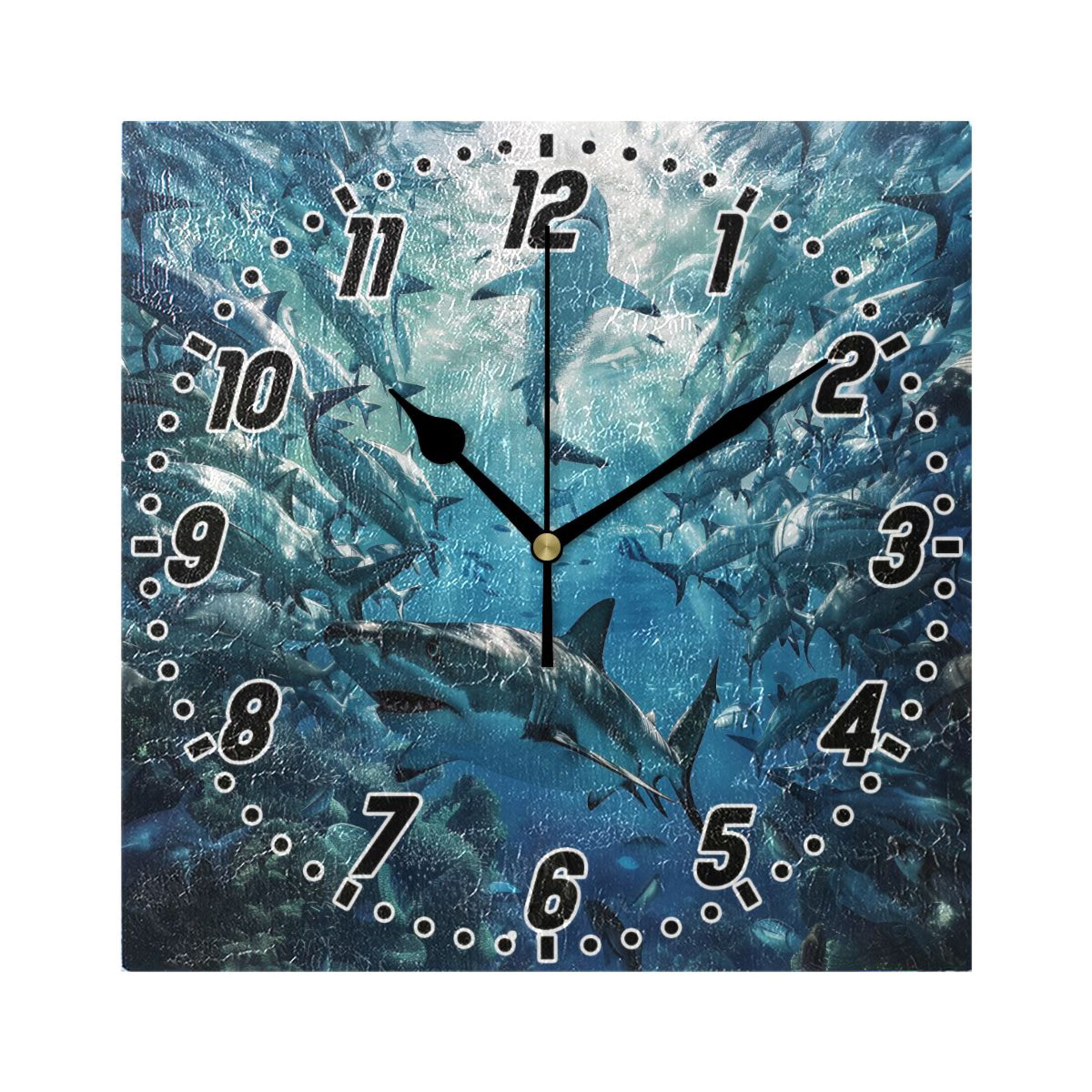 Shark Swimming in Fish Schools Wall Clock Battery Operated Silent Non ...