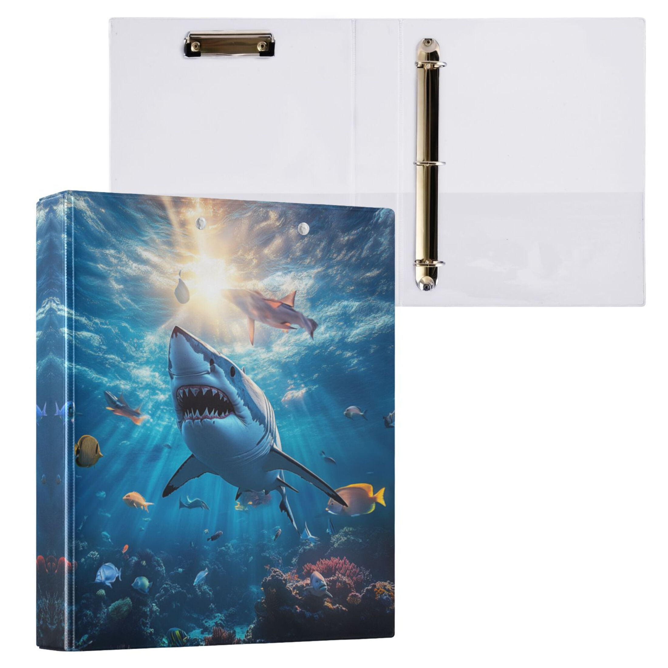 Shark Swimming in The Ocean 3 Ring Hardcover Binders 1.5in Round Rings ...