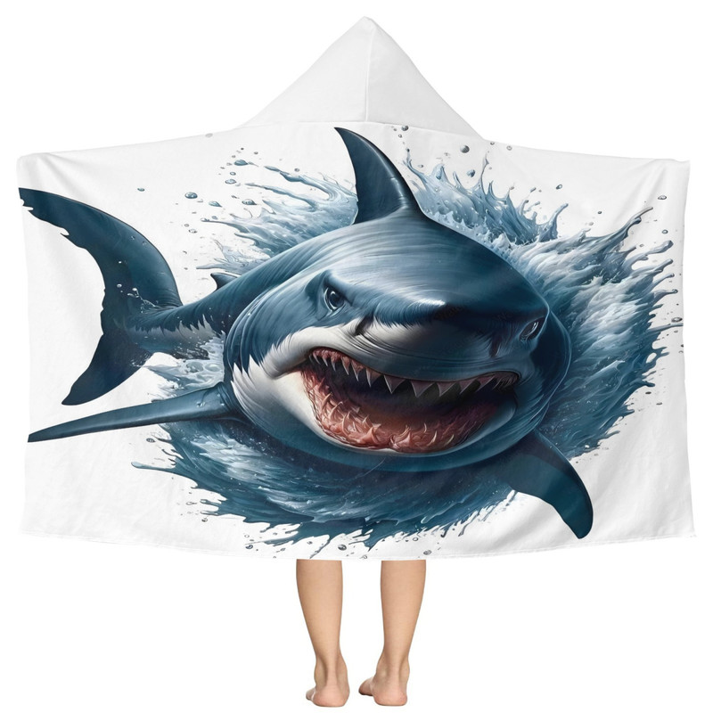 Shark Tale Pattern Beach Poncho - Microfiber - Towel - Kids Lightweight ...